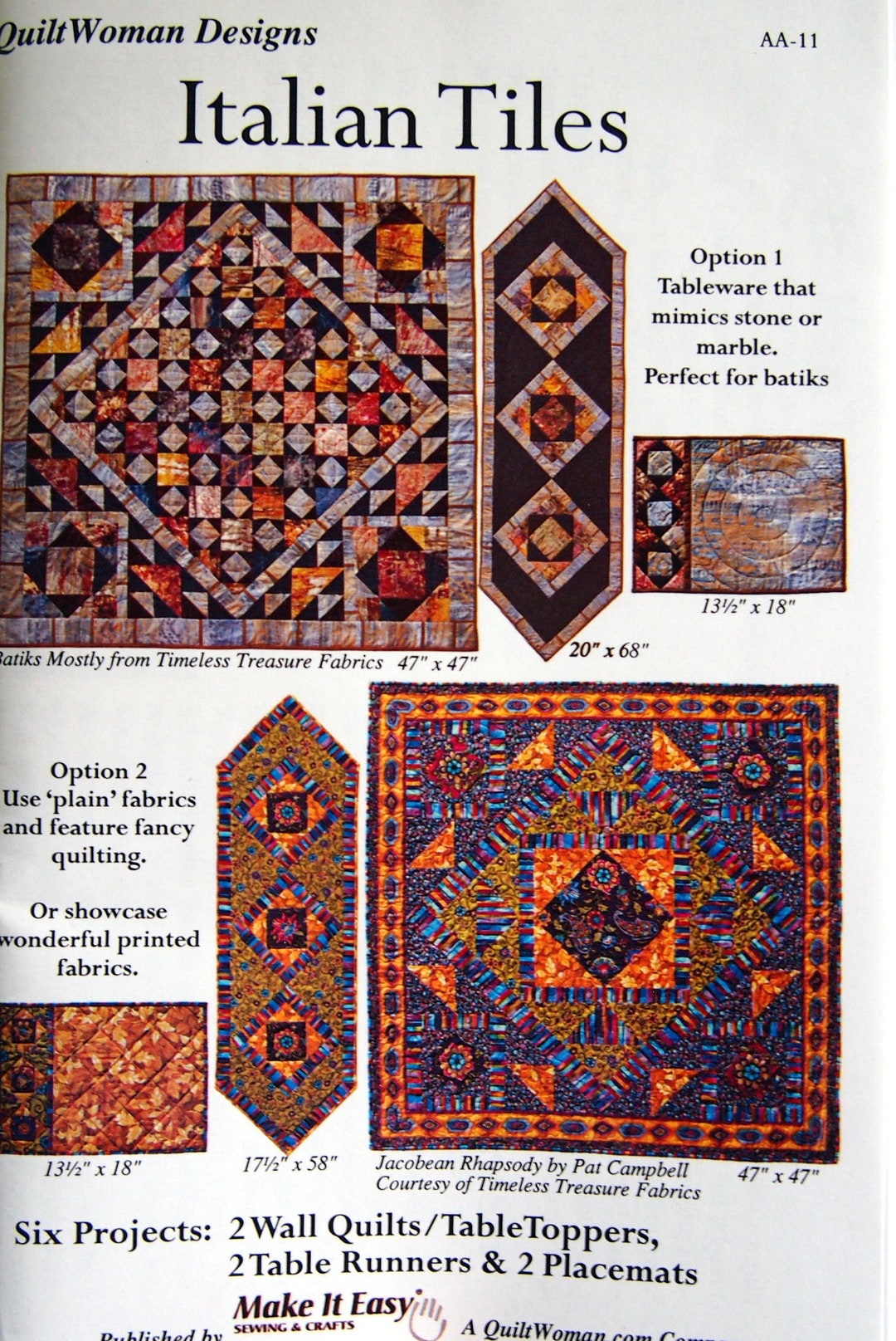 Italian Tiles - Six Projects by Quiltwoman Designs Quilt Pattern Packet 2005 - Etsy