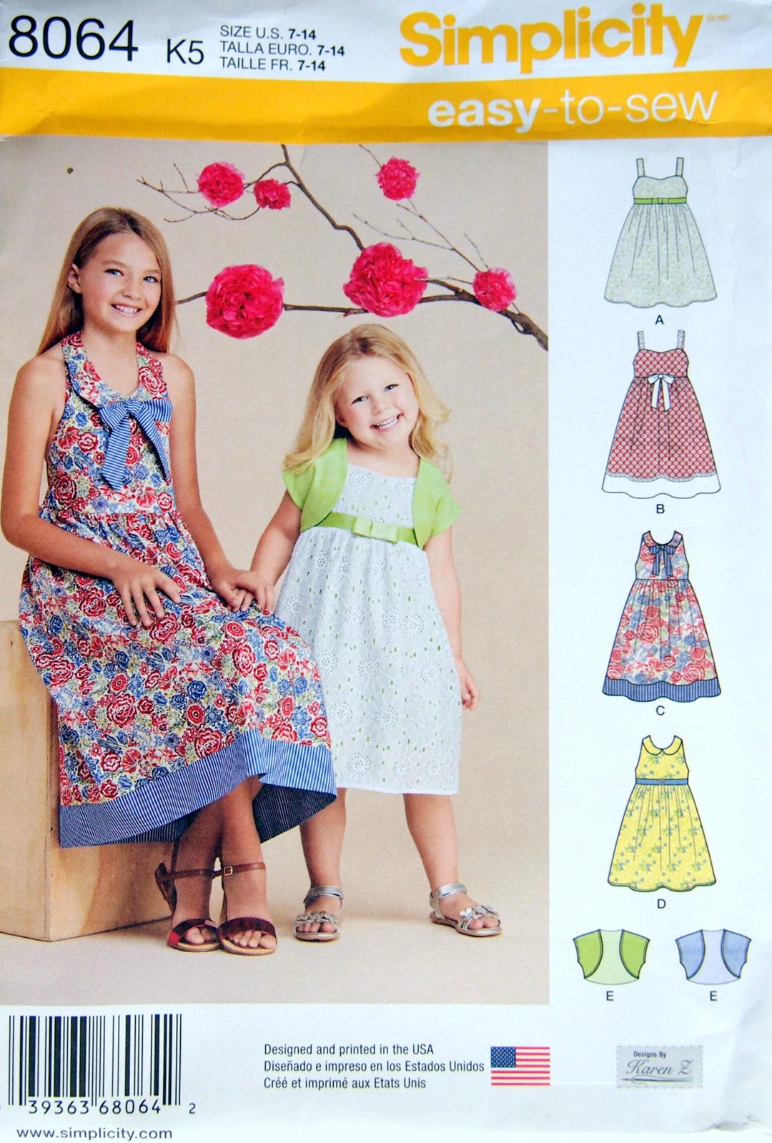 Child's and Girls' Dresses and Bolero Size 7, 8, 10, 12, 14 Simplicity ...