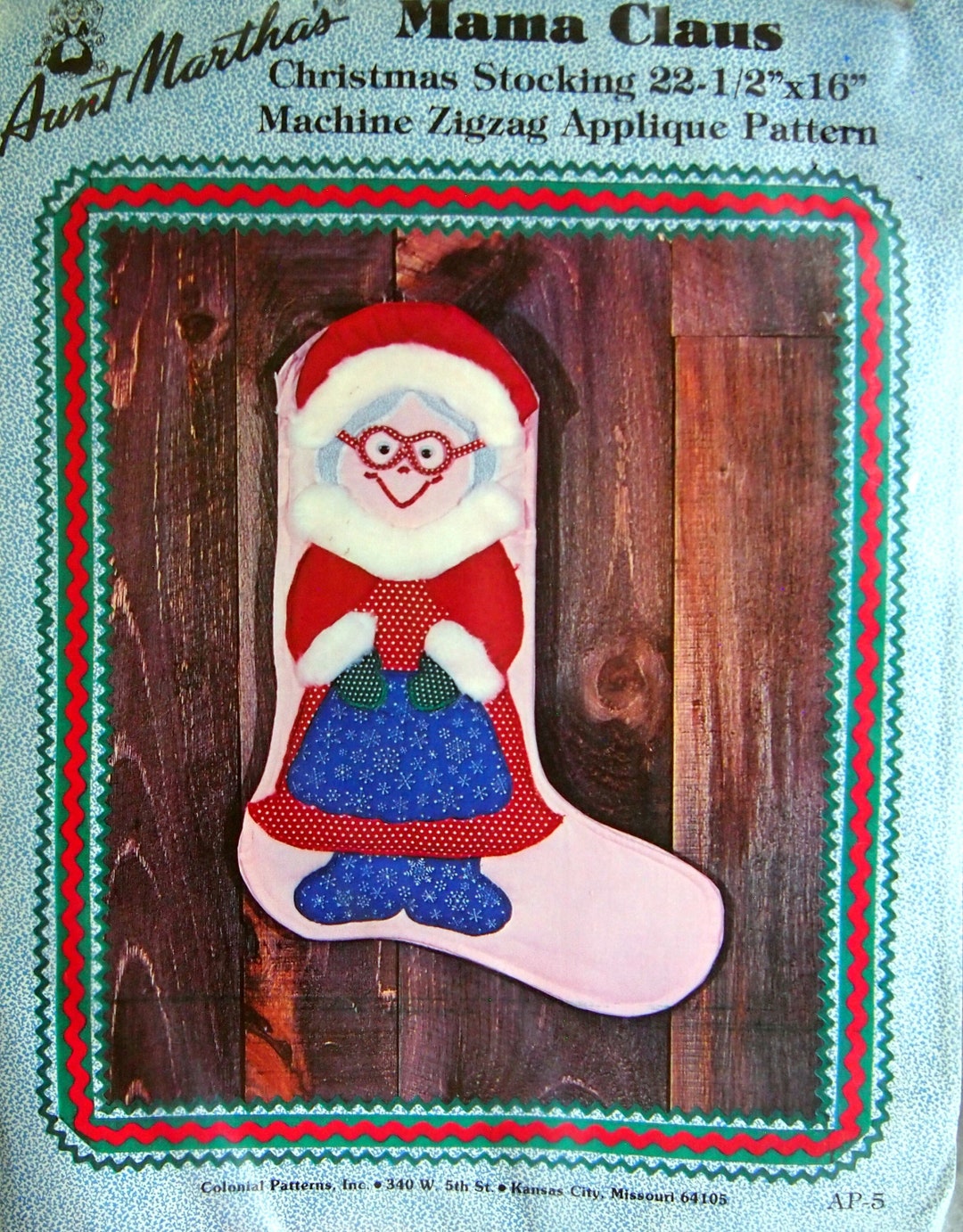 Mama Claus Christmas Stocking by Aunt Martha's and Colonial Patterns ...