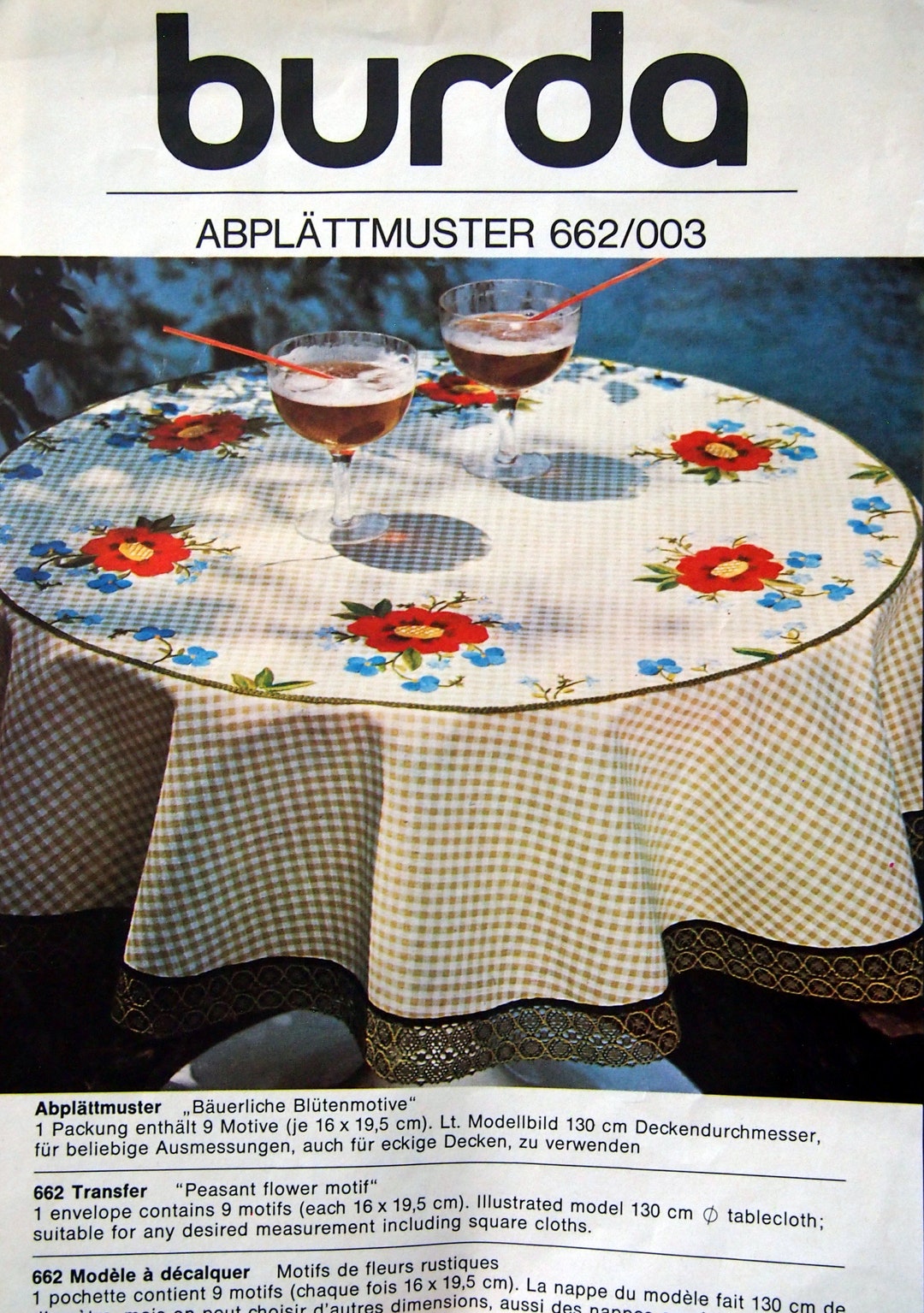 Peasant Flower Motif Burda 662/003 Iron-on Transfer Embroidery Pattern ...