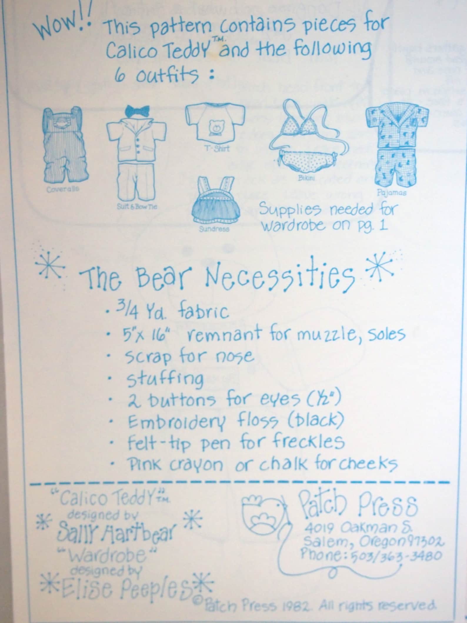 Calico Teddy & Wardrobe By Patch Press Vintage Uncut Sewing | Etsy