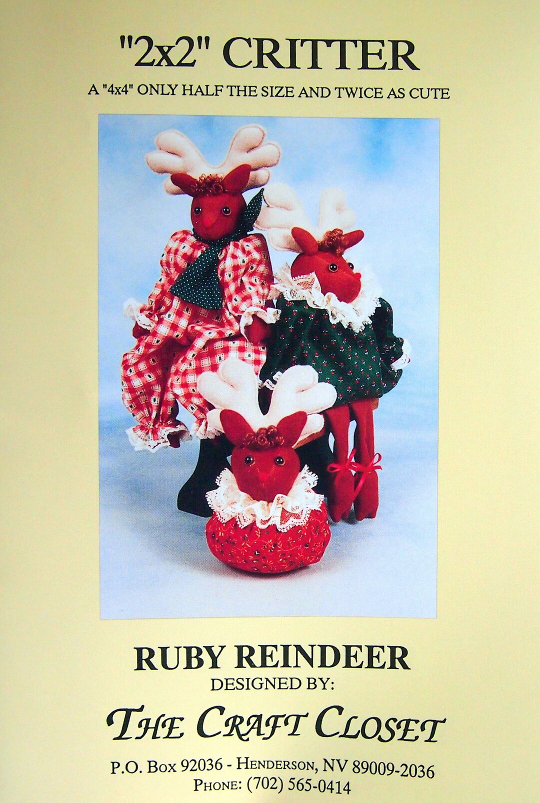 Ruby Reindeer 2x2 Critter by the Craft Closet Vintage Sewing Pattern ...