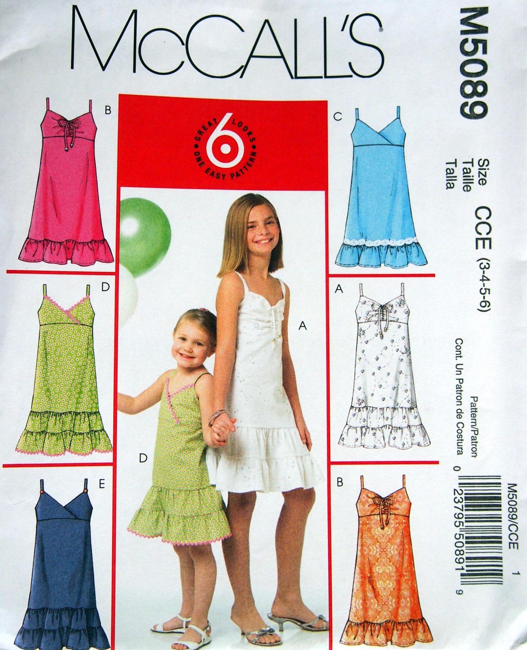 Children's and Girls' Dresses Size 3, 4, 5, 6 Mccall's M5089 Uncut ...
