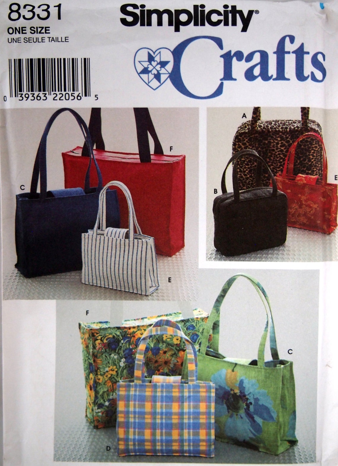 Handbags in Two or Three Sizes and Tote Simplicity Crafts 8331 - Etsy
