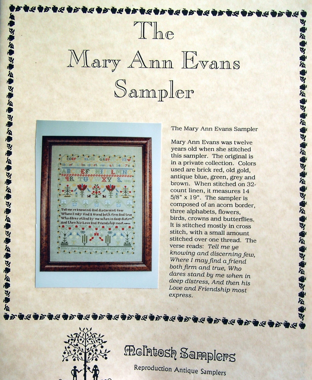 The Mary Ann Evans Sampler by Mcintosh Samplers Vintage Counted Cross ...