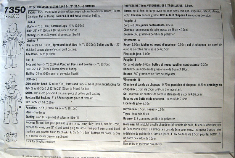 28 Inch Dolls Clothes and 6-1/2 Inch Pumpkin Simplicity - Etsy