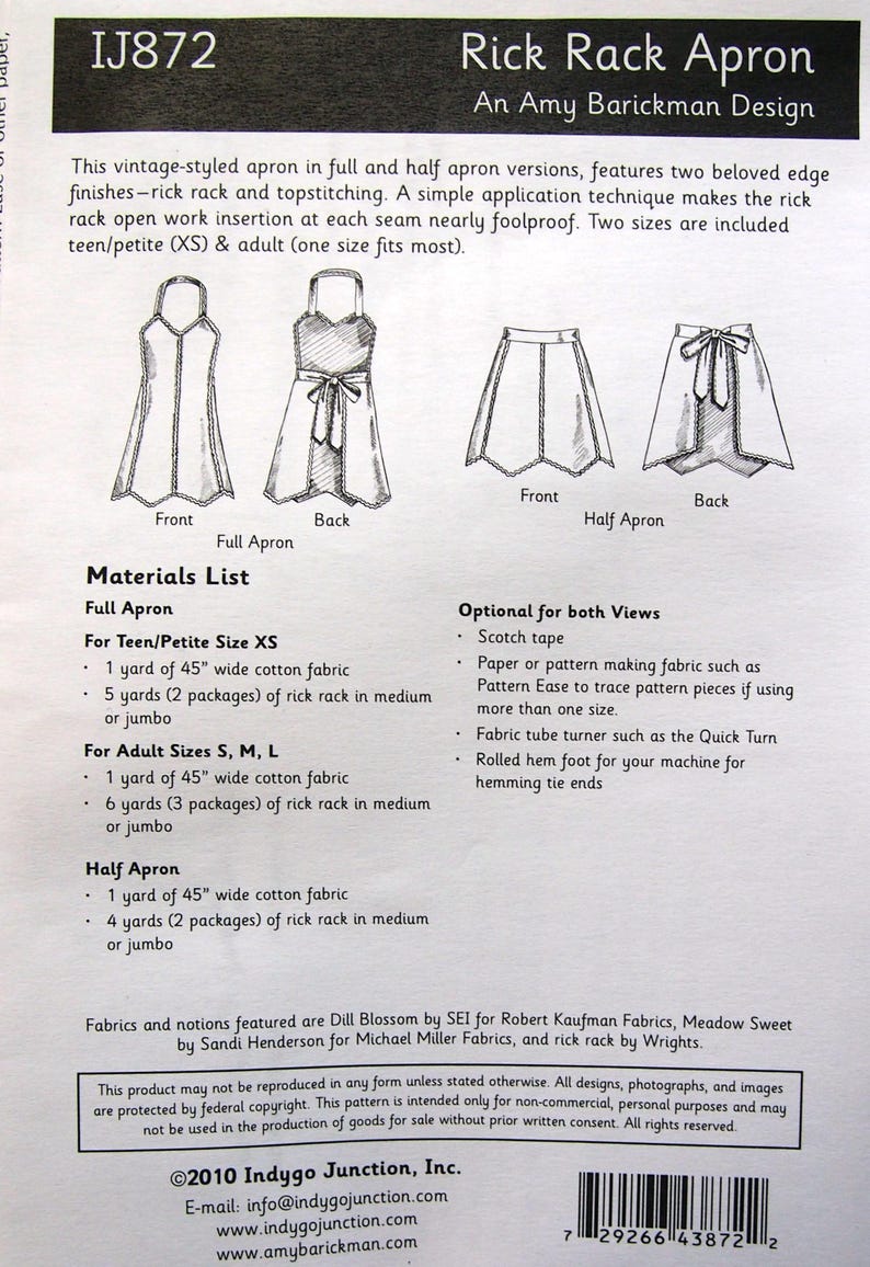 Rick Rack Apron IJ872 by Amy Barickman and Indygo Junction Sewing ...