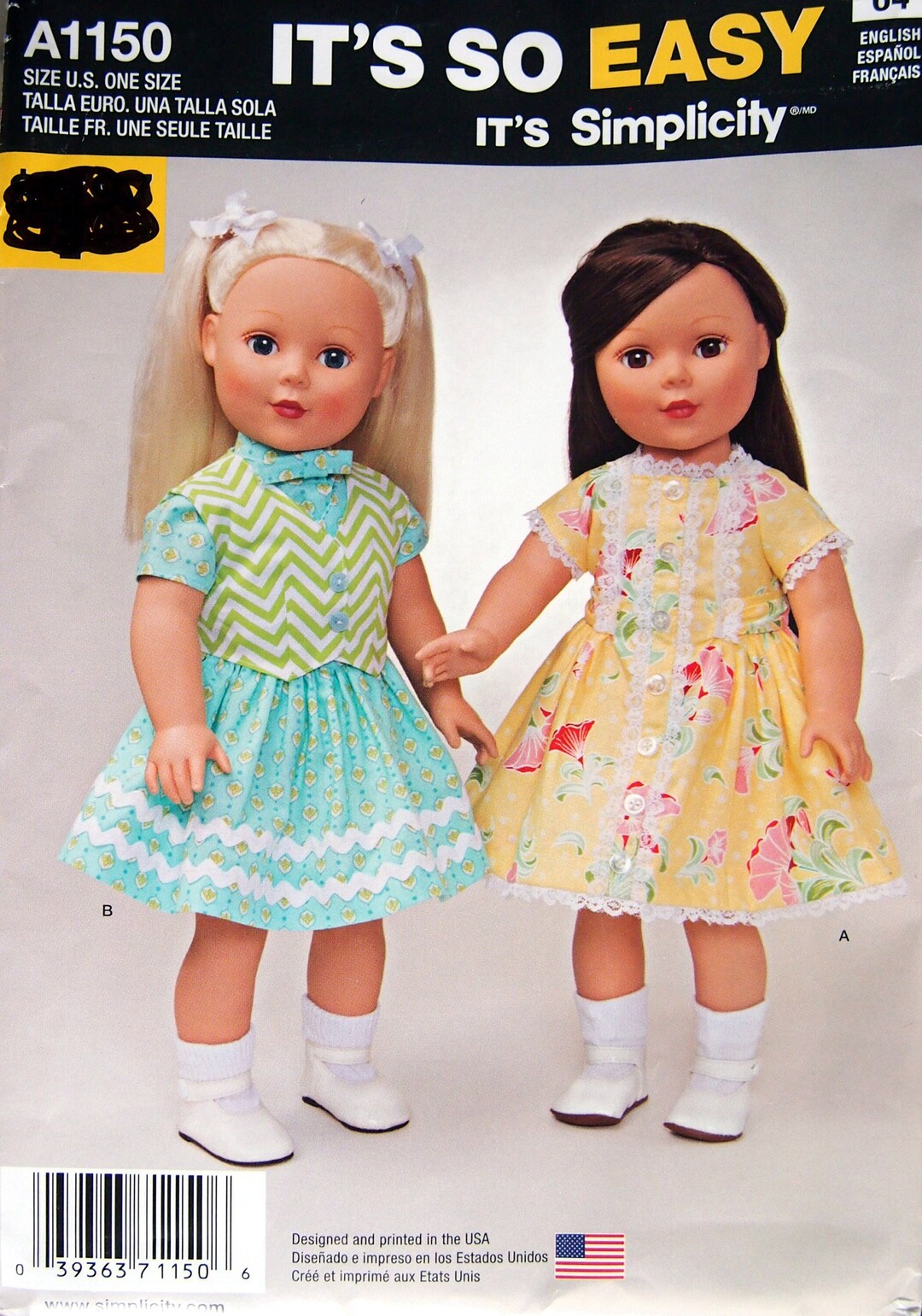 18-inch Doll Clothes Simplicity It's so Easy A1150 Uncut Sewing Pattern ...