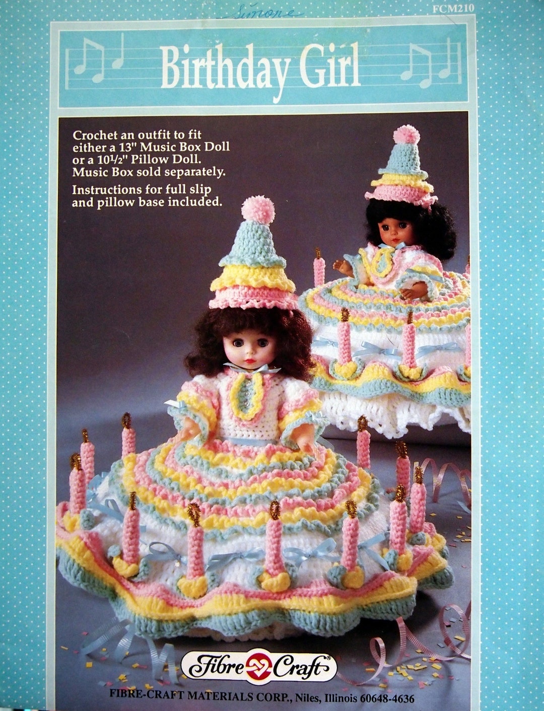 Birthday Girl Music Box Doll or Pillow Doll by Fibre Craft Vintage ...