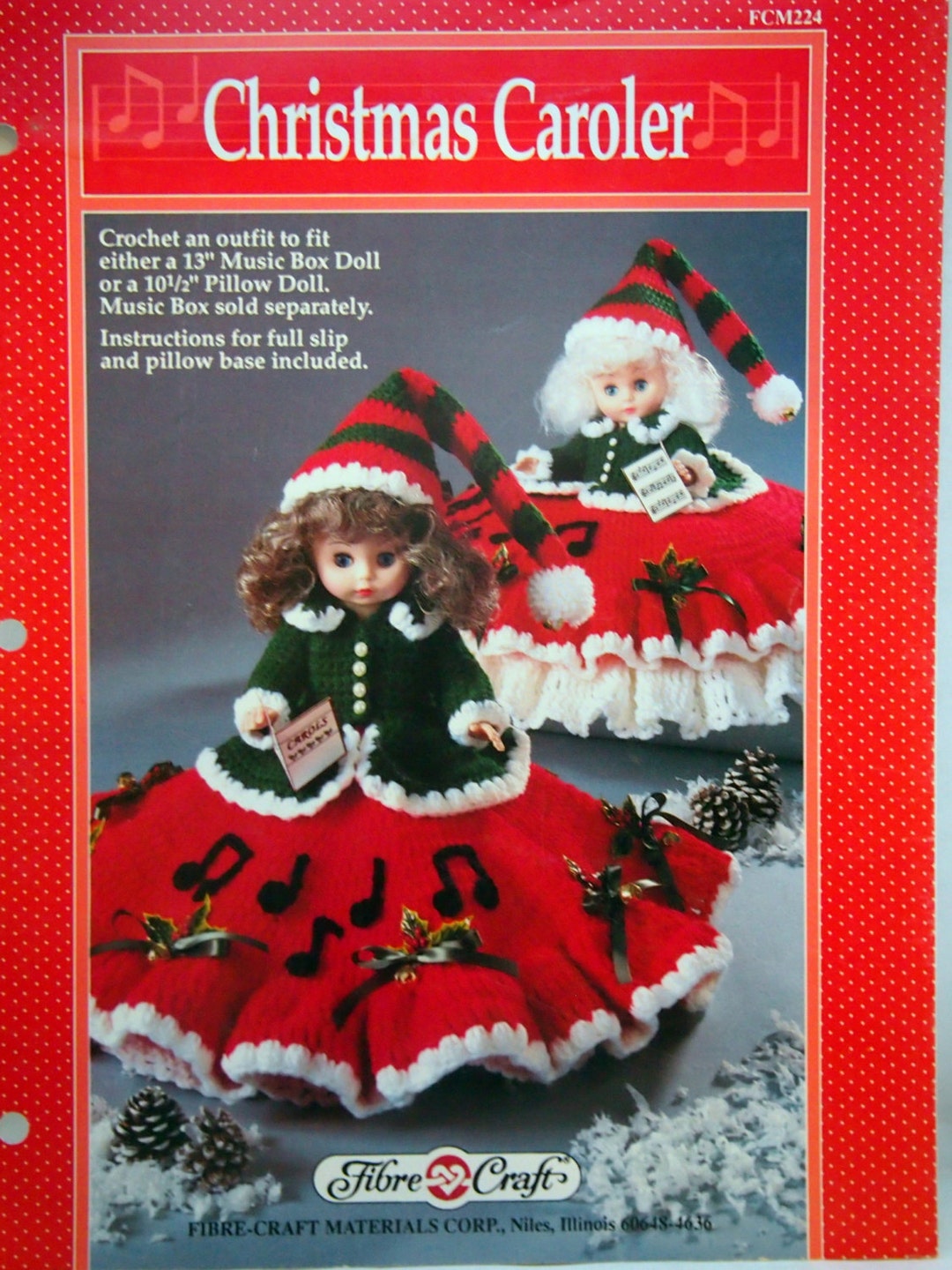 Christmas Caroler Music Box Doll and Pillow Doll by Fibre Craft Vintage ...