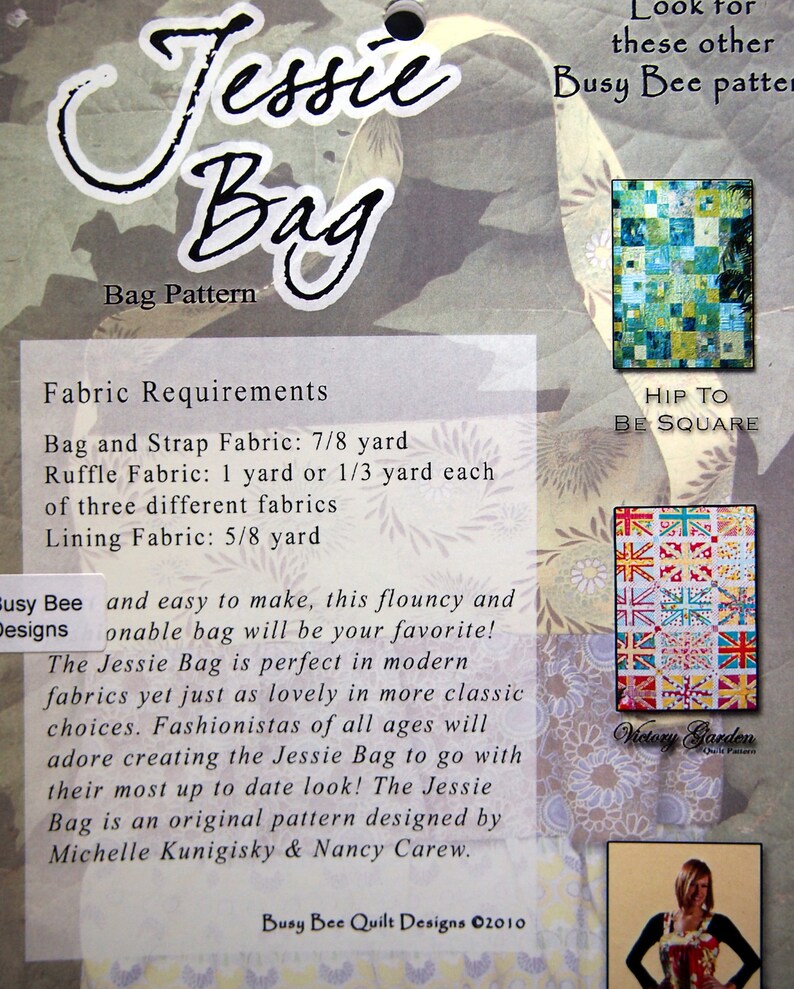Jessie Bag by Busy Bee Quilt Designs Sewing Pattern Packet 2010 - Etsy