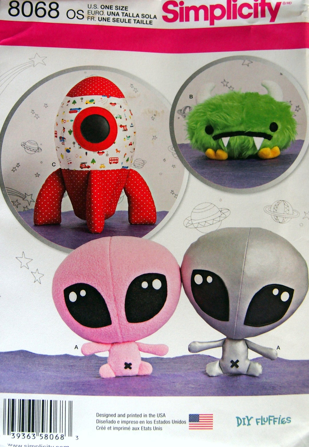 Stuffed Aliens, Space Monster and Rocketship Simplicity 8068 Uncut ...