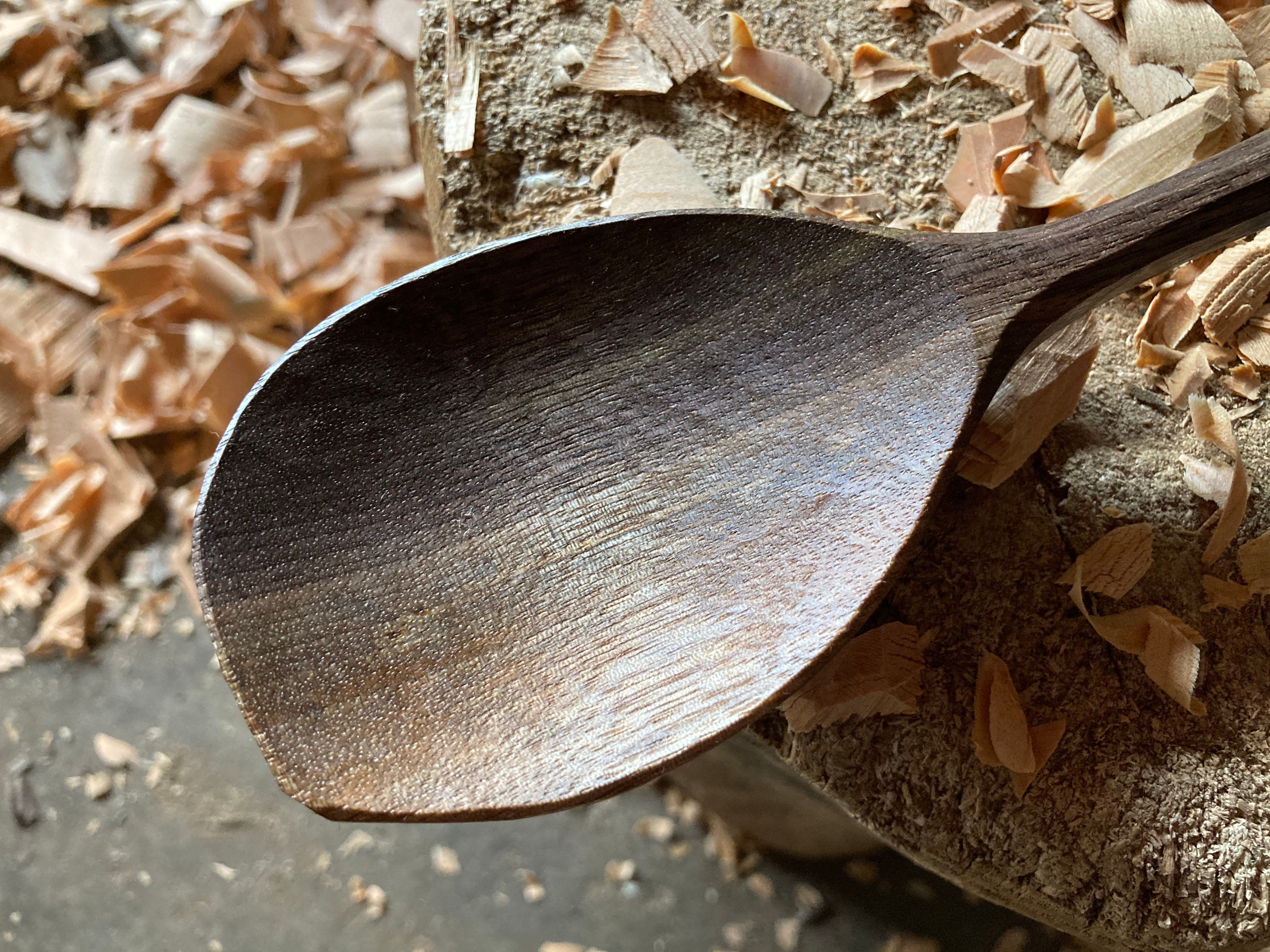 12” cooking spoon, serving spoon, left handed, apprentice carved wooden ...