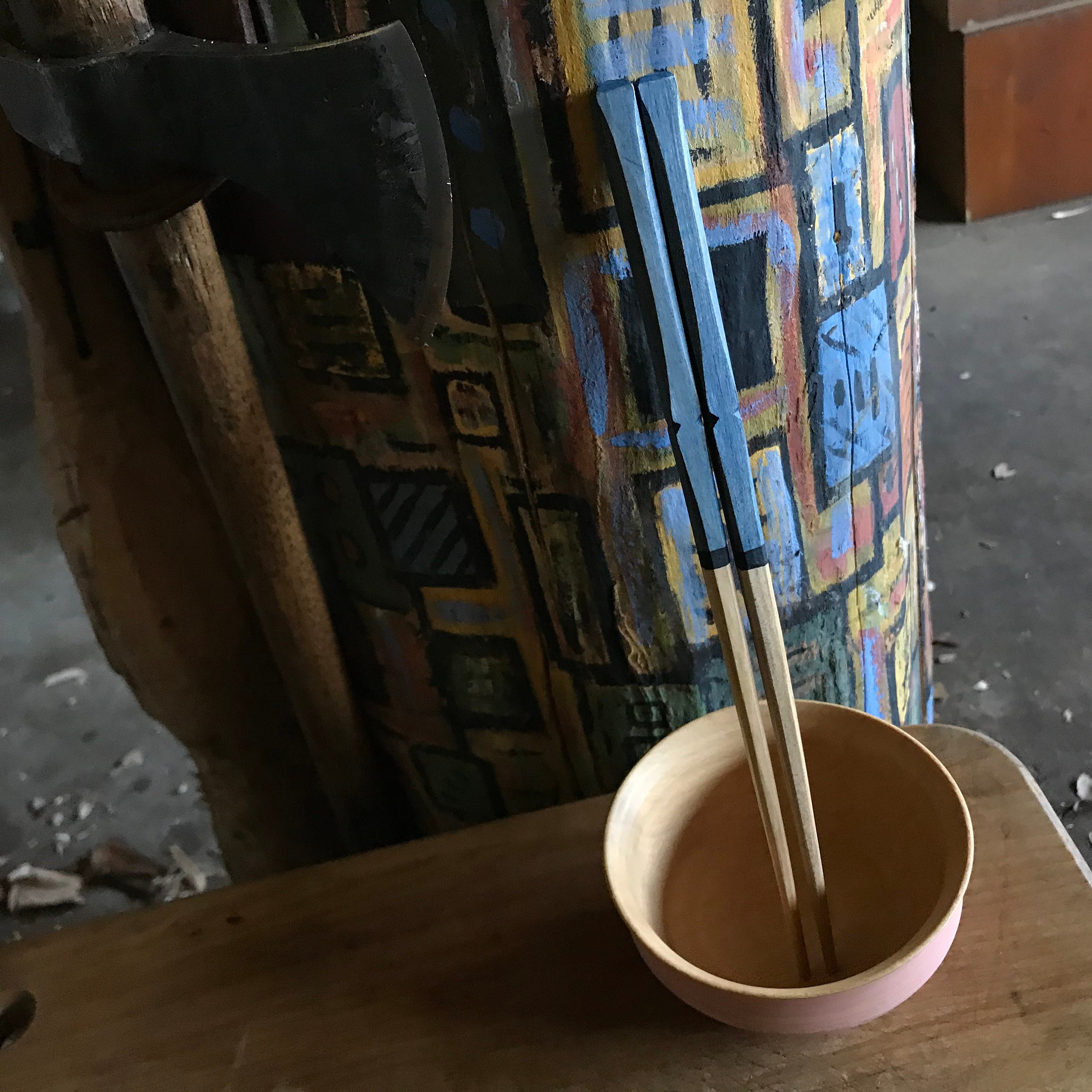 10 hand carved milk painted chopsticks