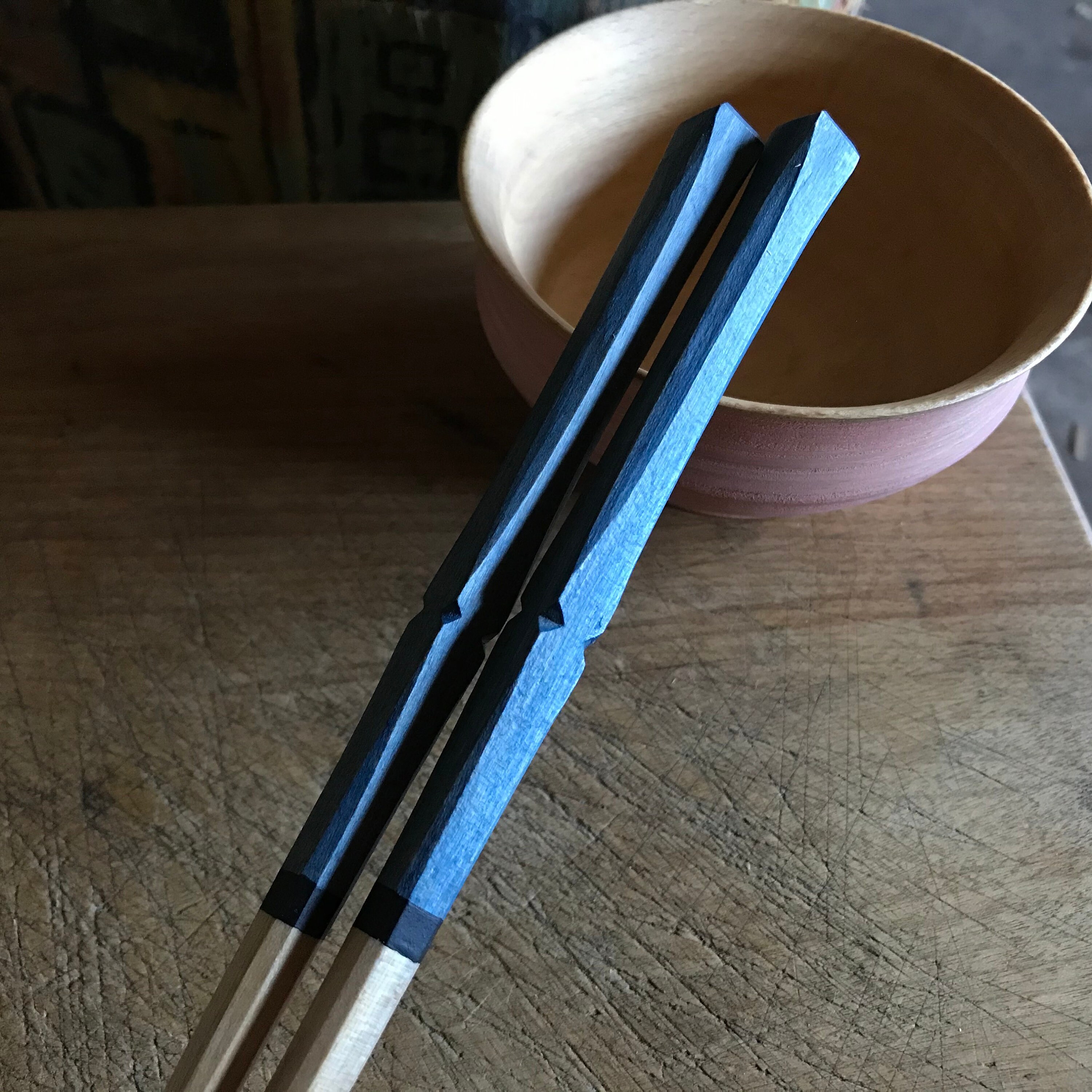 10 hand carved milk painted chopsticks