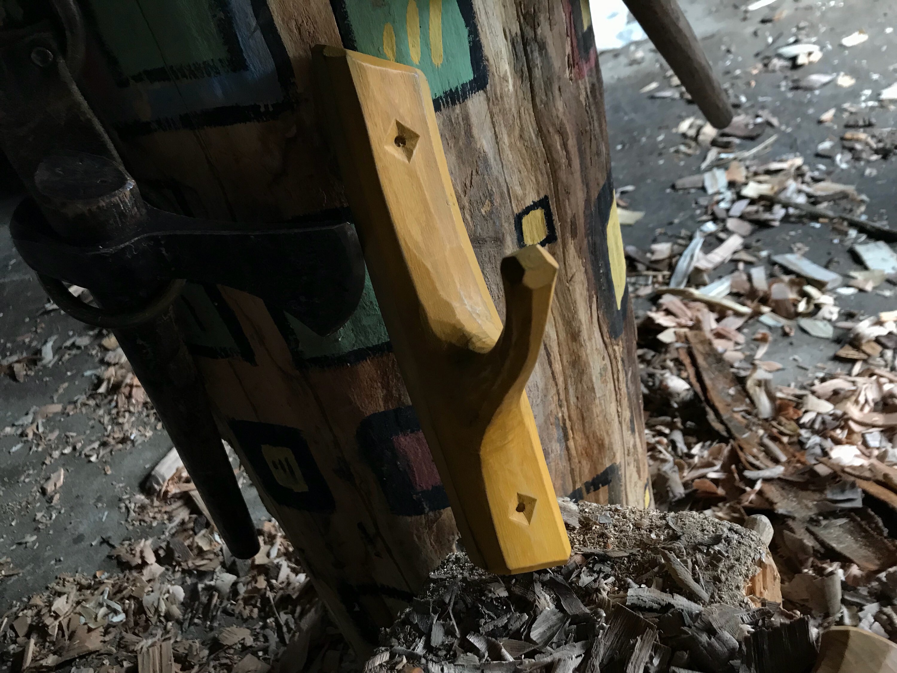 Hand carved primitive coat hook or hat hook