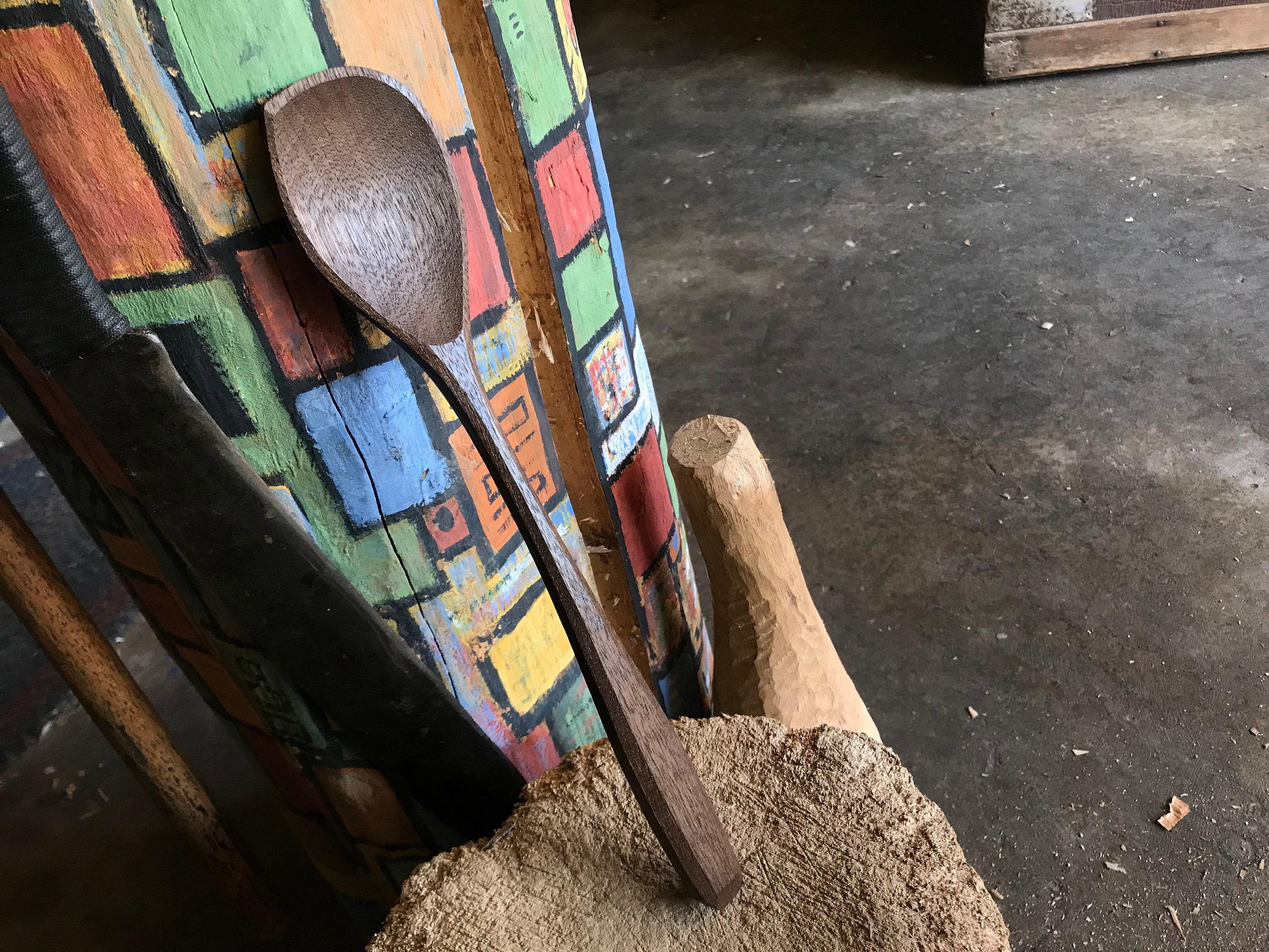 12” cooking spoon, serving spoon, left handed, hand carved wooden spoon