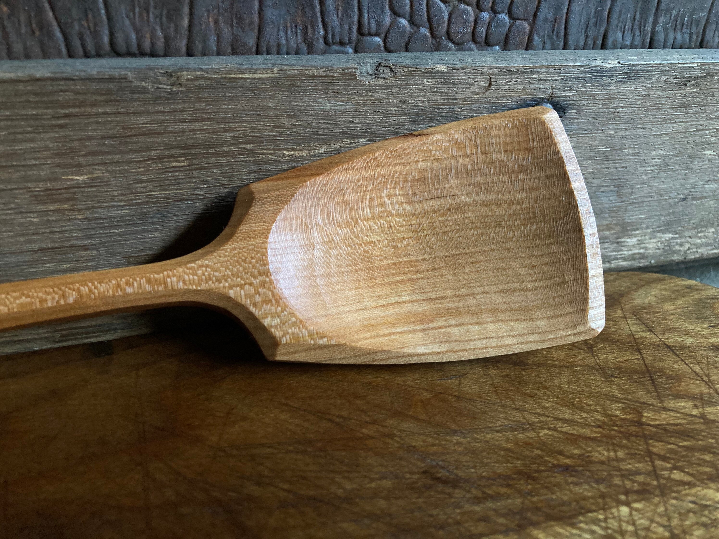 12” wok style spoon, wooden spoon, cooking spoon, serving spoon