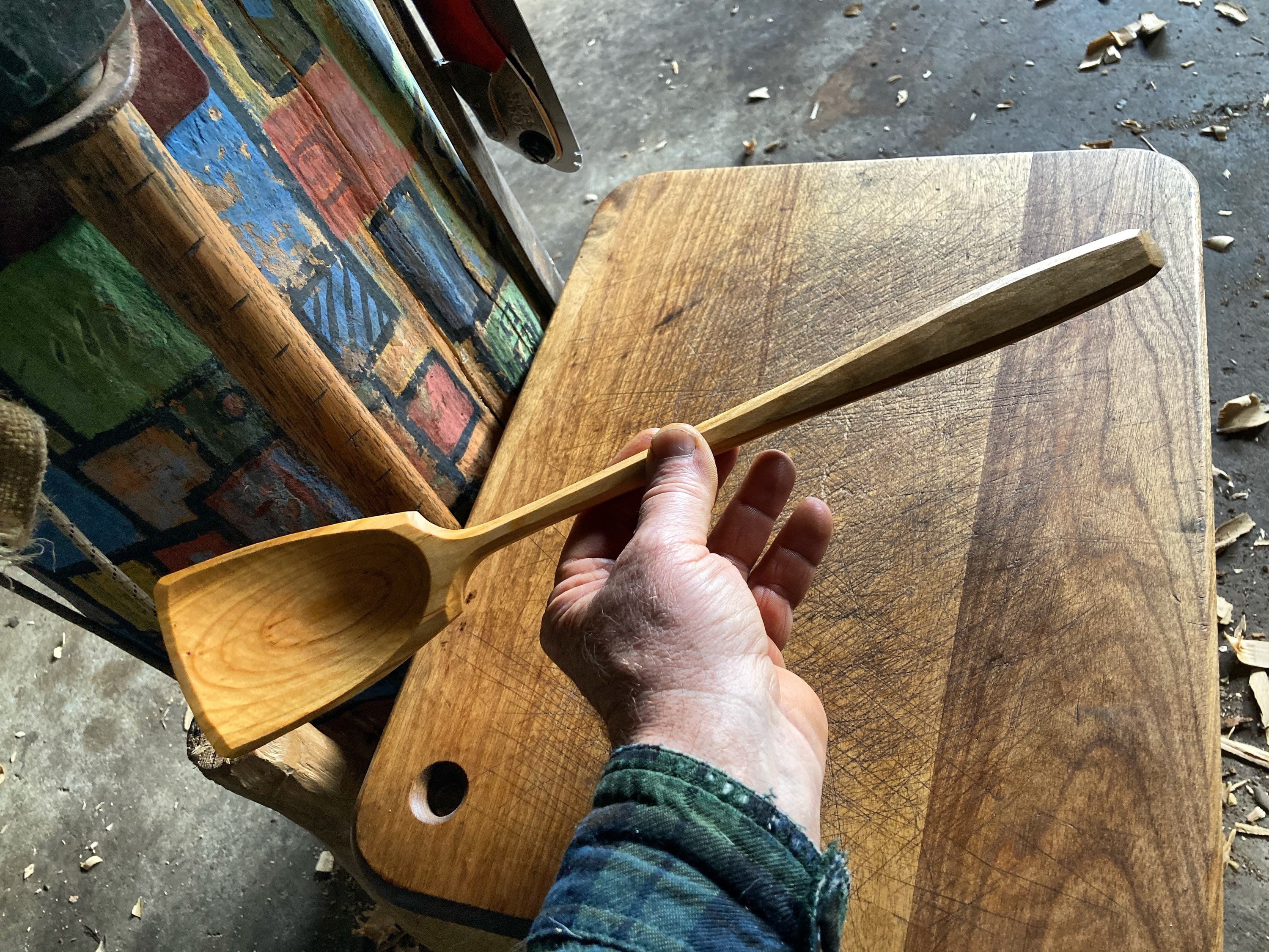 15” wok style spoon, wooden spoon, cooking spoon, serving spoon