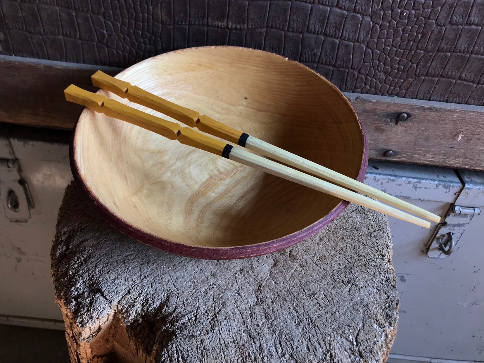 10 hand carved milk painted chopsticks
