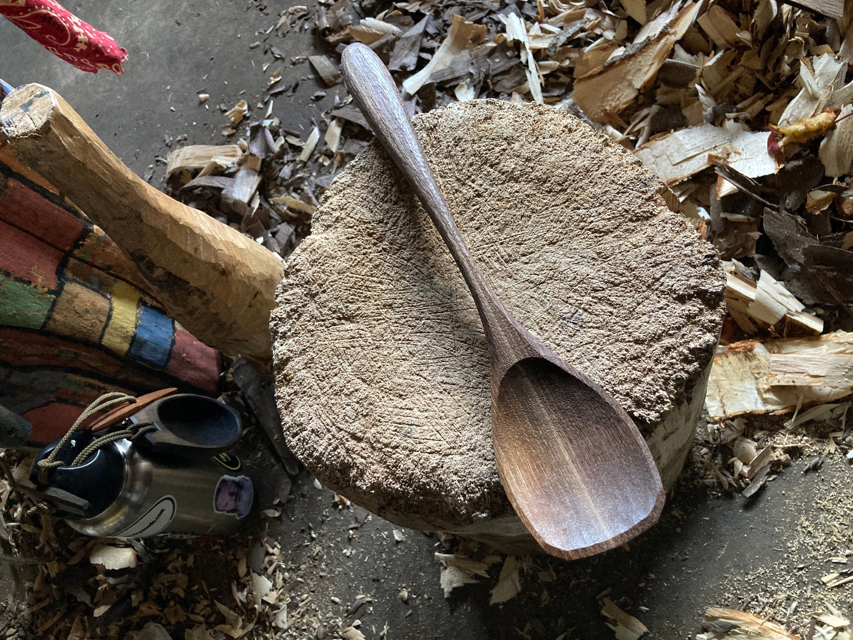 12” serving spoon, cooking spoon, hand carved by the small apprentice.