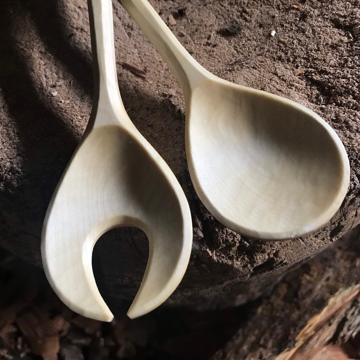 9 salad spoons, serving spoons, hand carved wooden spoons