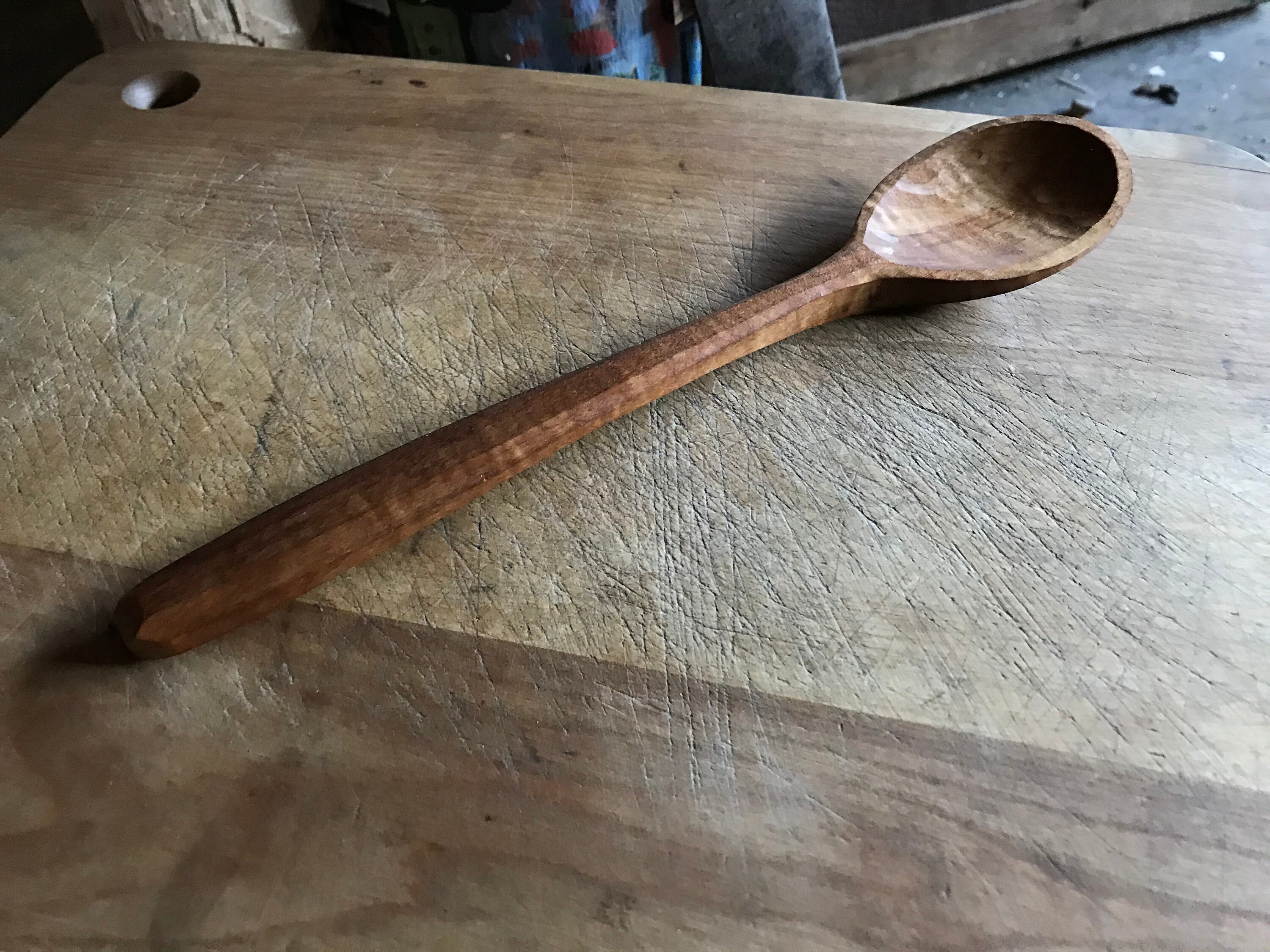 11'cooking spoon, serving spoon, hand carved wooden spoon by my son ...