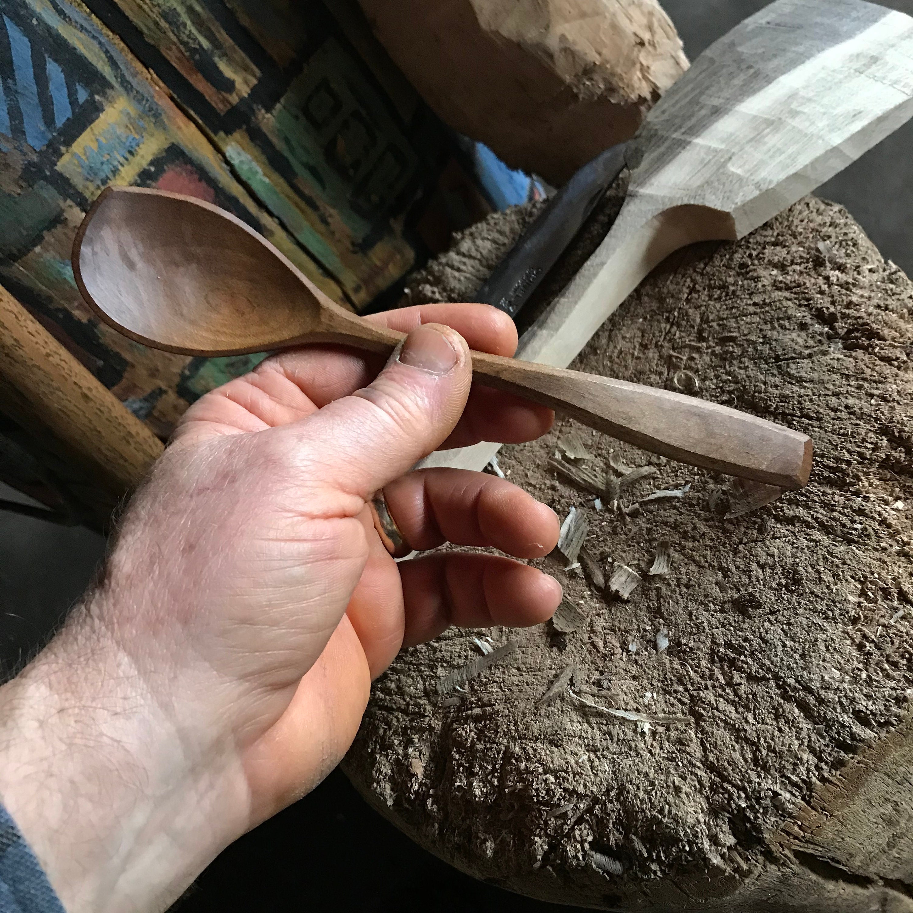 7” tea spoon, table spoon, wooden spoon, serving spoon, hand carved ...