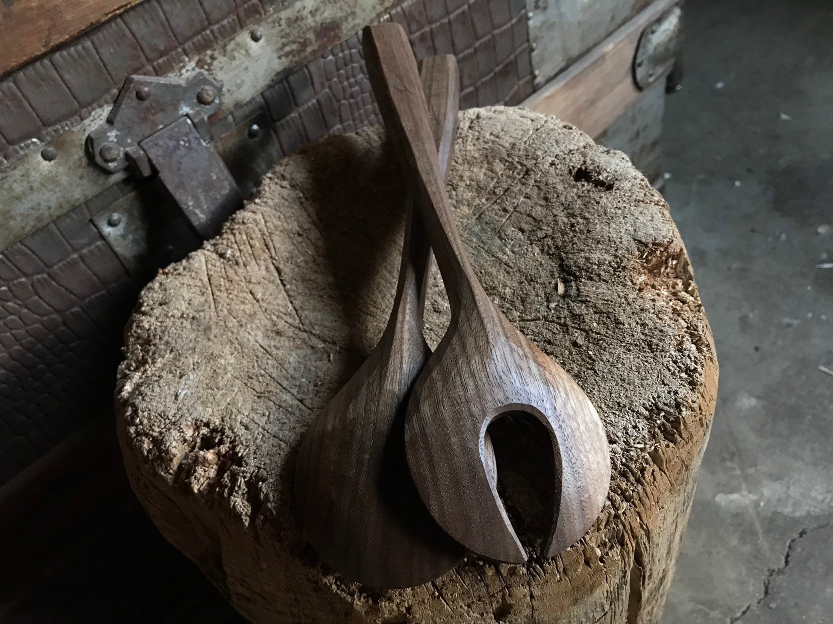 Wooden spoons, salad spoons, serving spoons, 10 long, hand carved