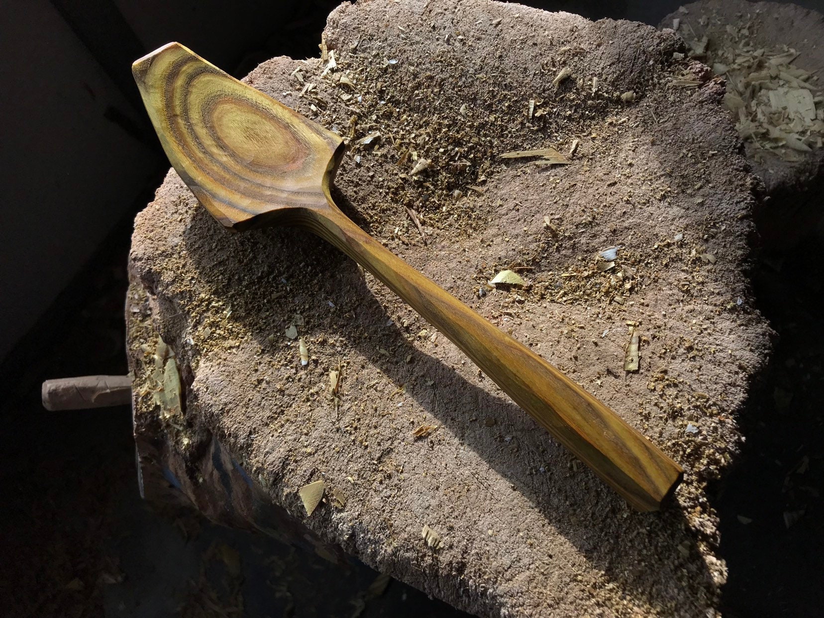11 wooden spoon, spatula, serving spoon, hand carved by my large apprentice