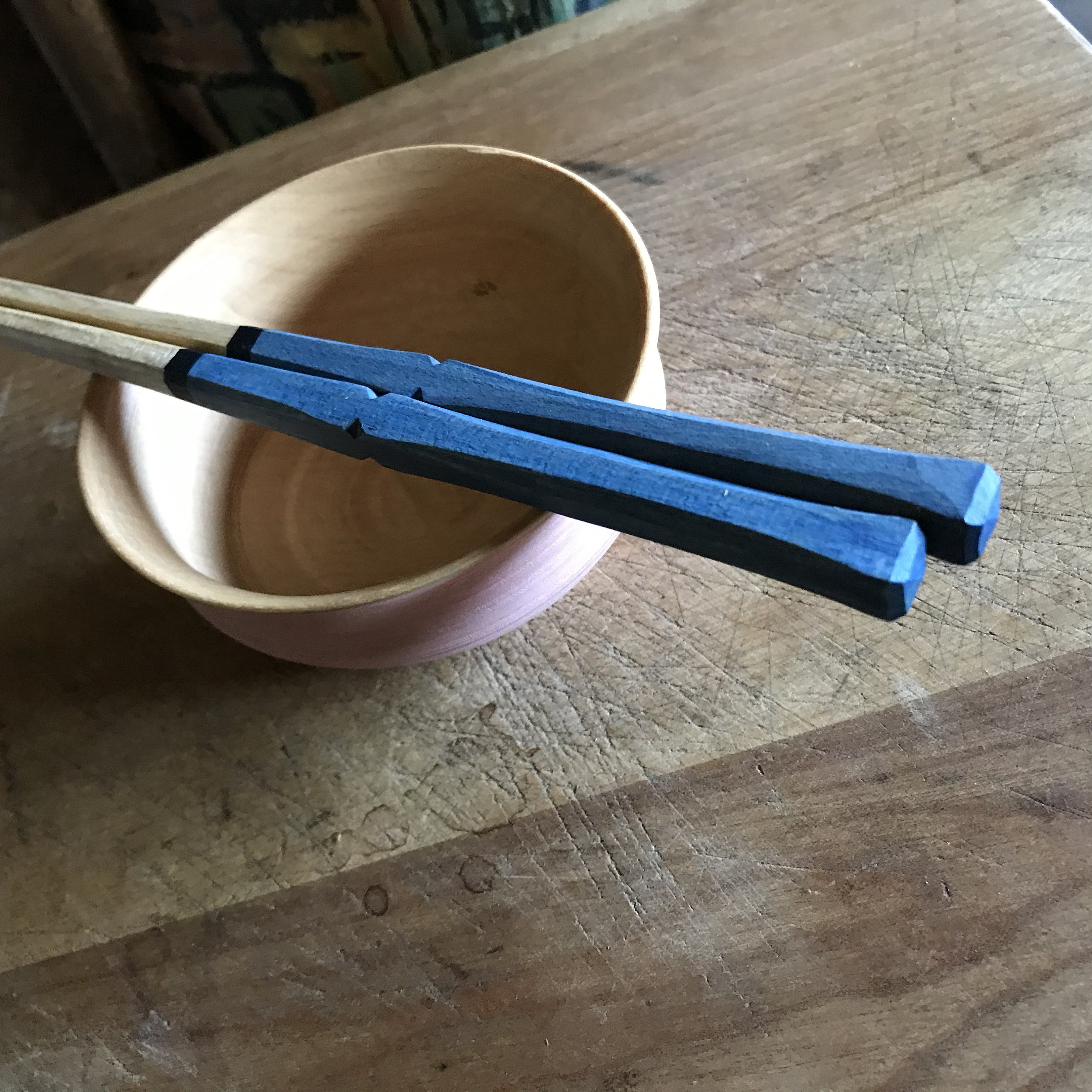 10 hand carved milk painted chopsticks