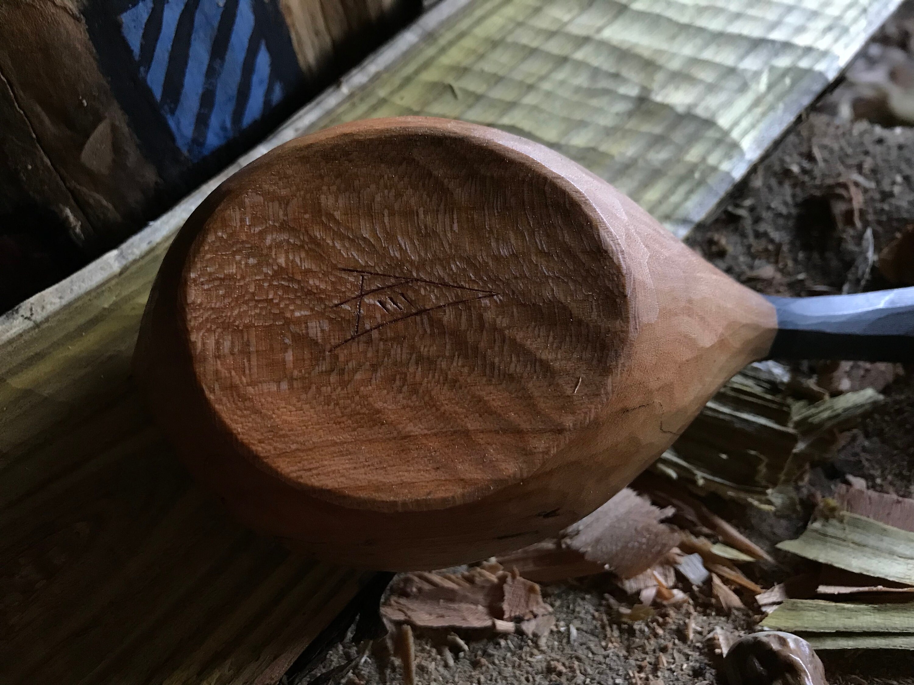 Noggin, kuksa, drinking cup, handled bowl, handcarved with hatchet ...