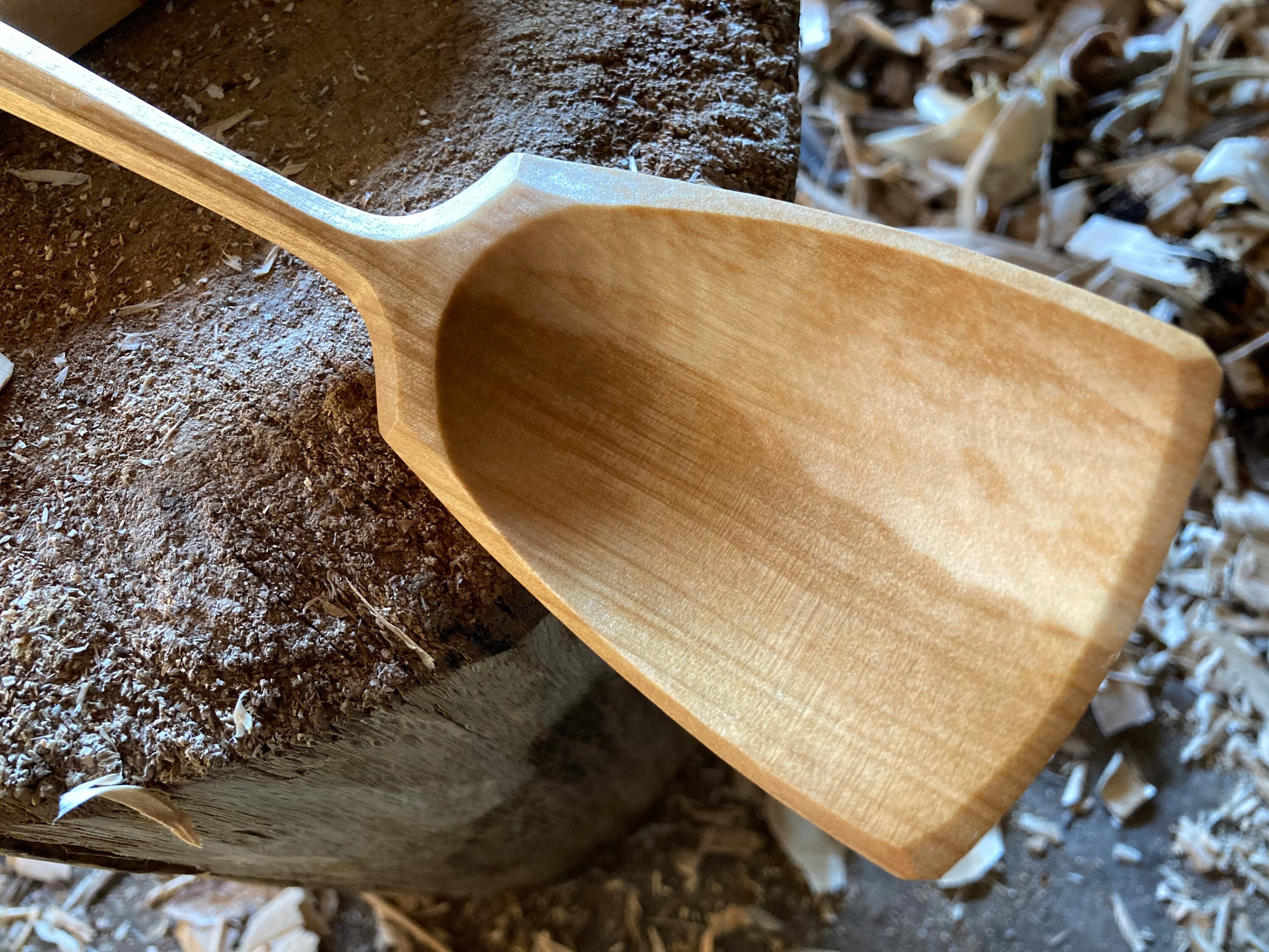 13” wok style spoon, wooden spoon, cooking spoon, serving spoon