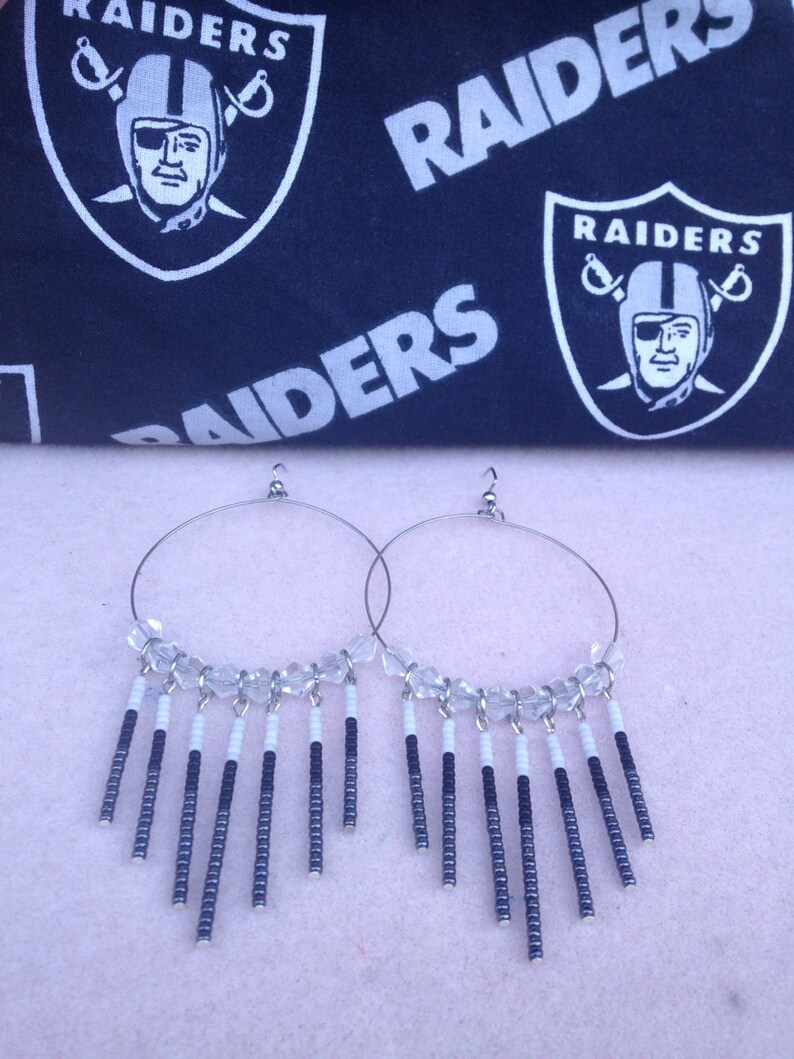 Oakland Raiders Inspired Beaded Hoop Dangles - Etsy