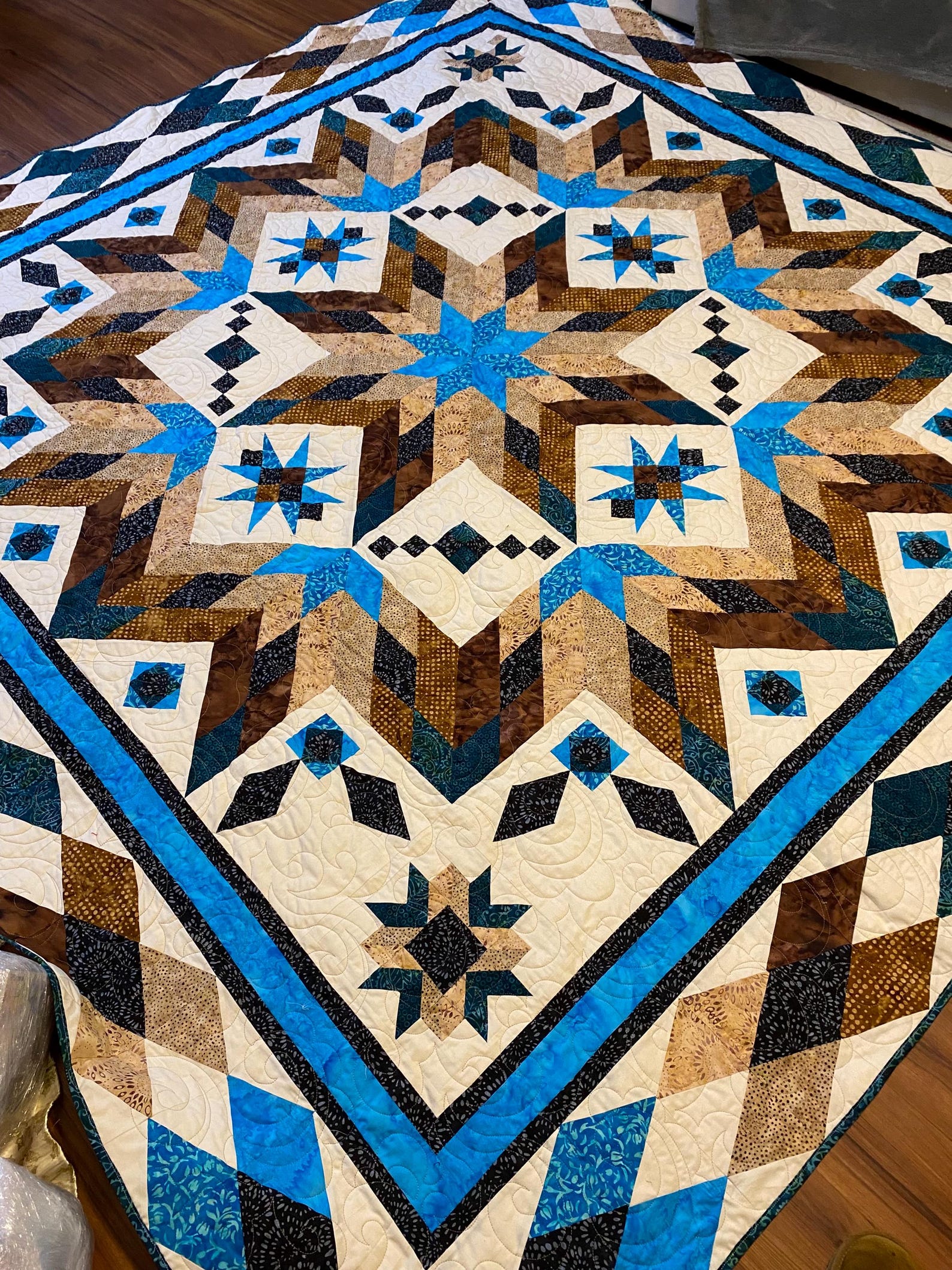 96” Square Brown/blue Queen or King Quilt - Etsy
