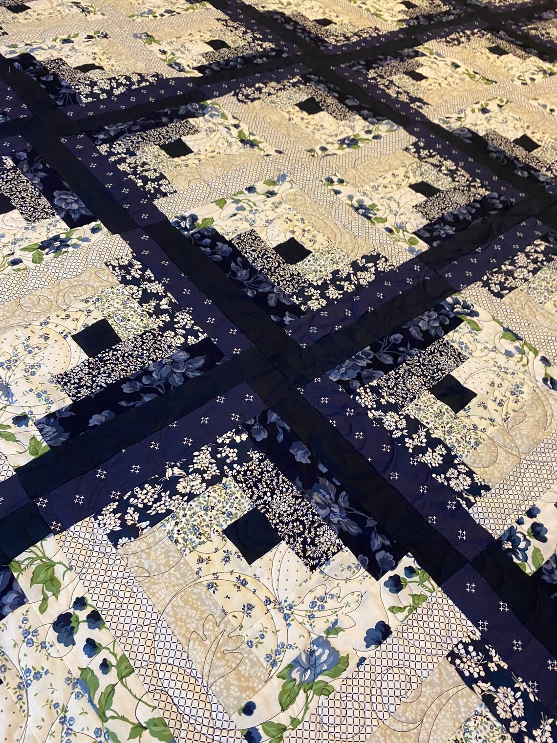 Blue/white Log Cabin King Quilt - Etsy