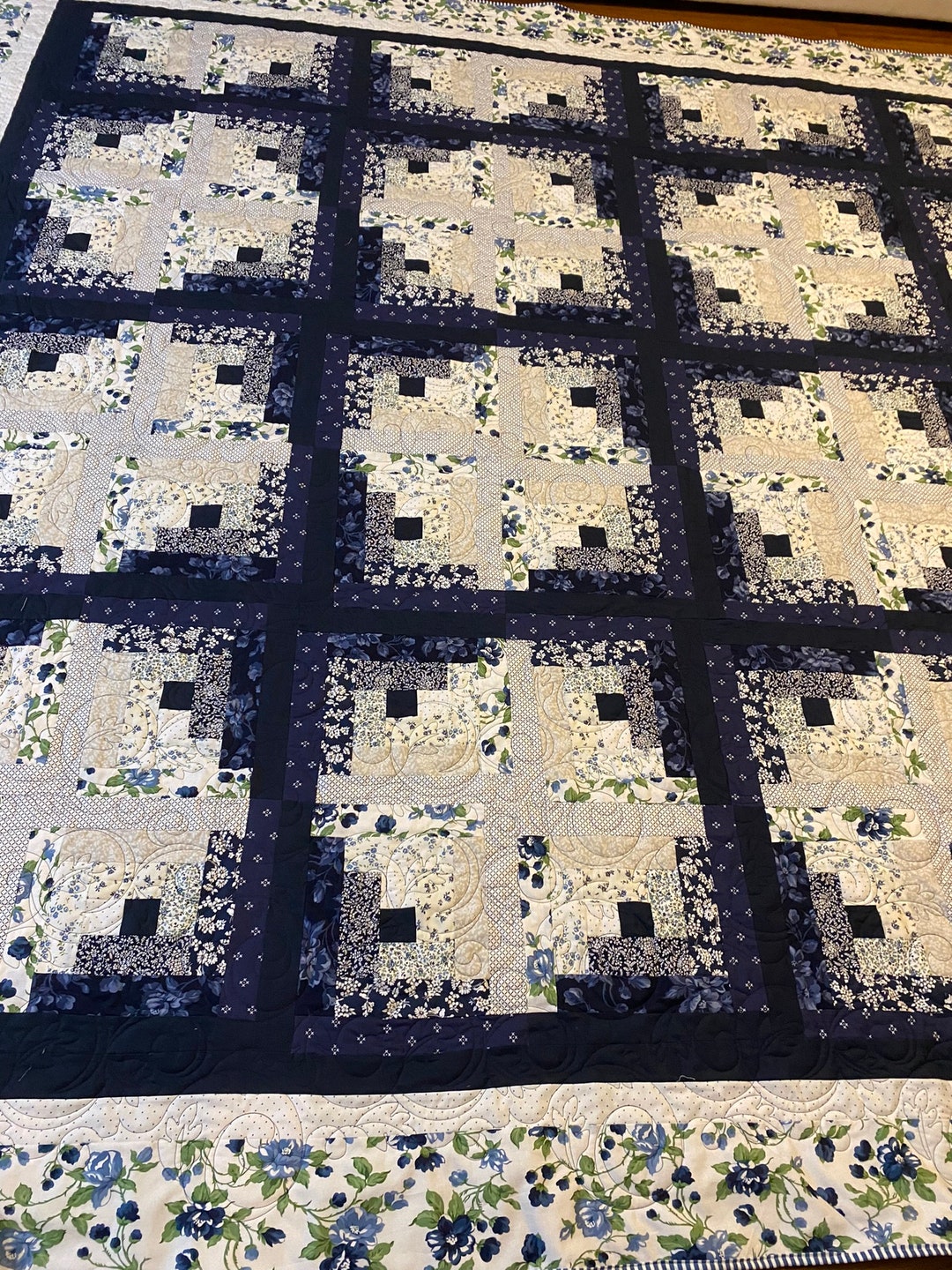 Blue/white Log Cabin King Quilt - Etsy