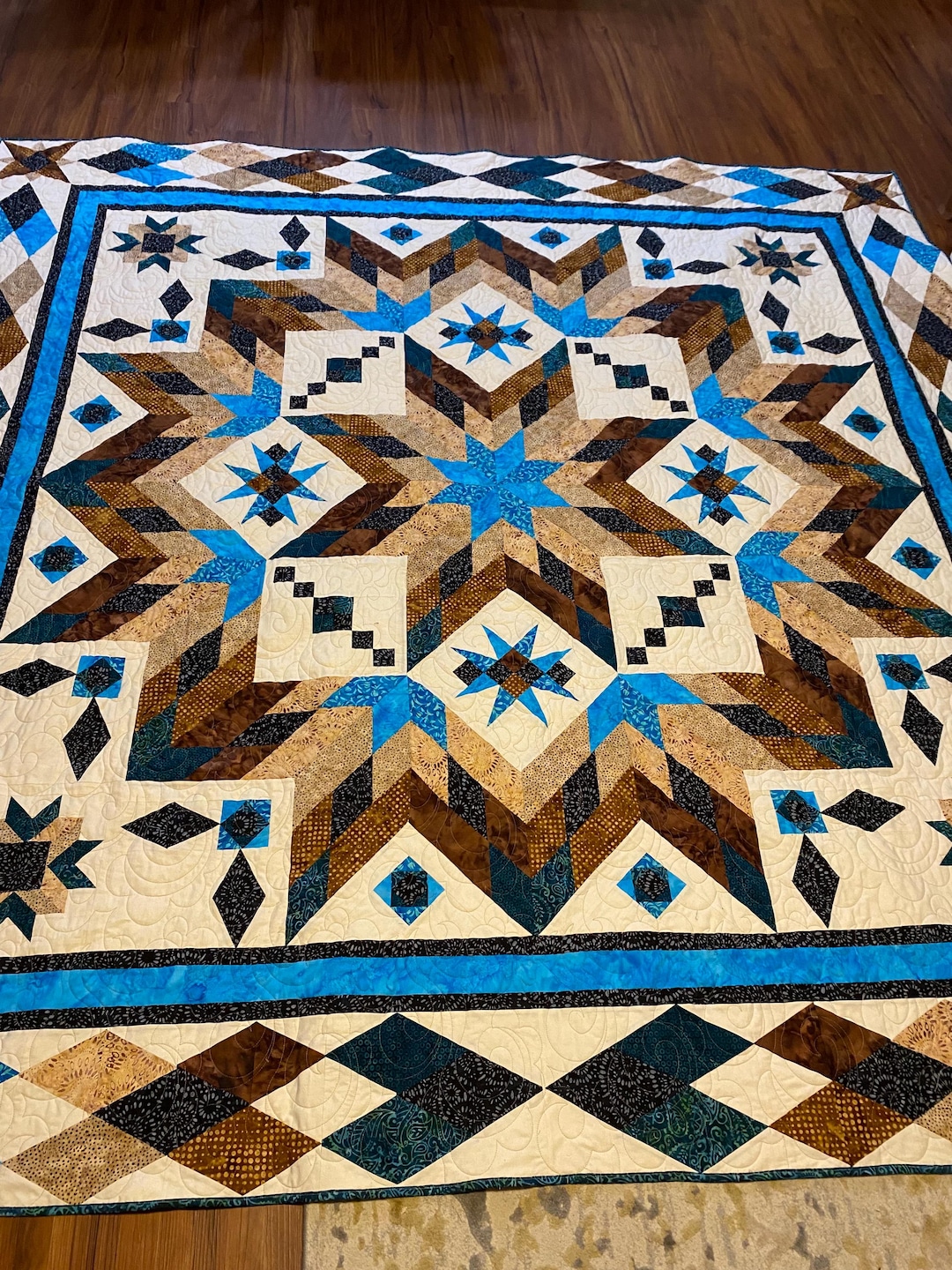 96 Square Brown/blue Queen or King Quilt - Etsy
