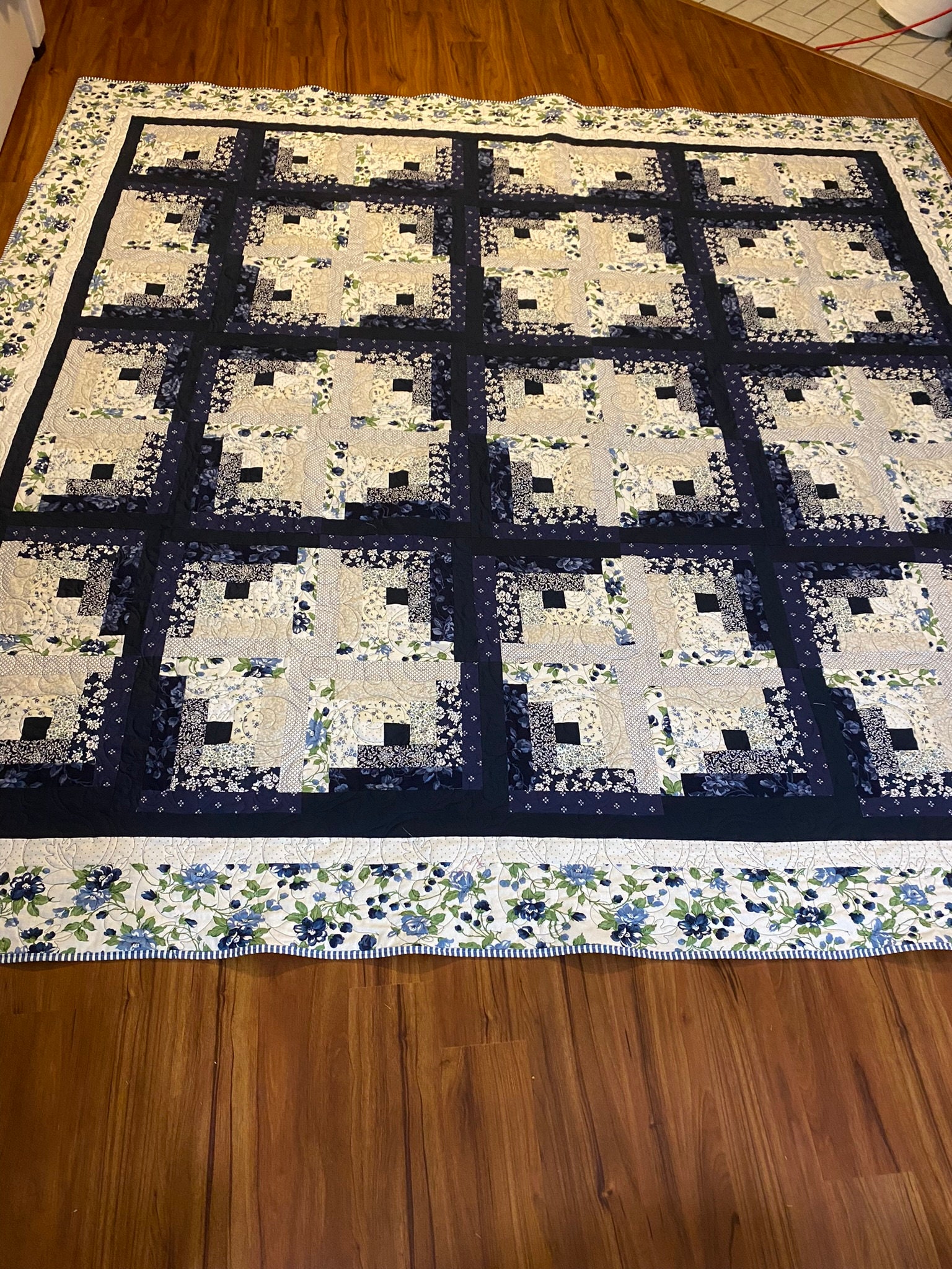 Blue/white Log Cabin King Quilt - Etsy