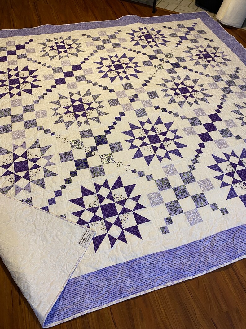 Lavender and White Stars and Chain Block 95” Square Quilt - Etsy