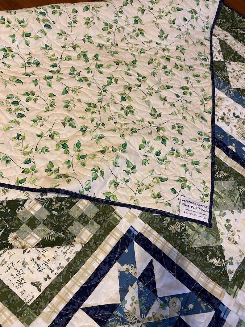 105” Square Queen or King Quilt - Green Fields Fabric Line (bonus Euro ...