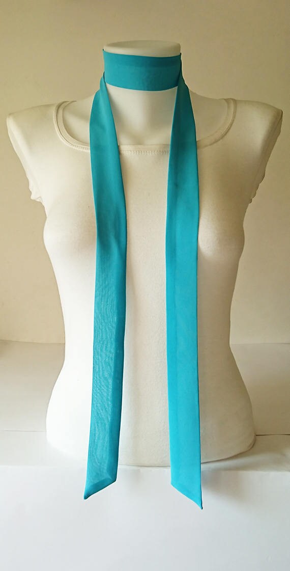 Turquoise Skinny Scarf 63x1.5 Long Thin Scarf With Angled Ends Crepe Chiffon Bow Tie Choker Scarf Neck Tie Narrow Scarf for Her Etsy Ireland
