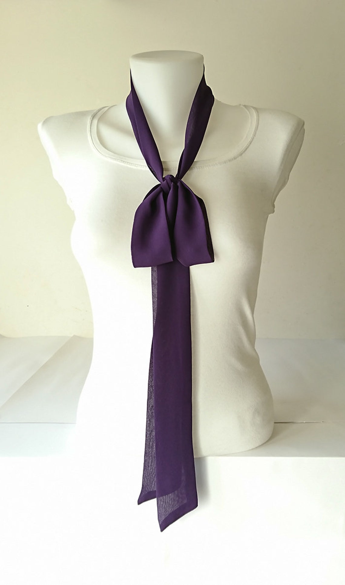 Purple Crepe Chiffon Skinny Scarf: 80"x2", Long Angled Neck Tie - Etsy