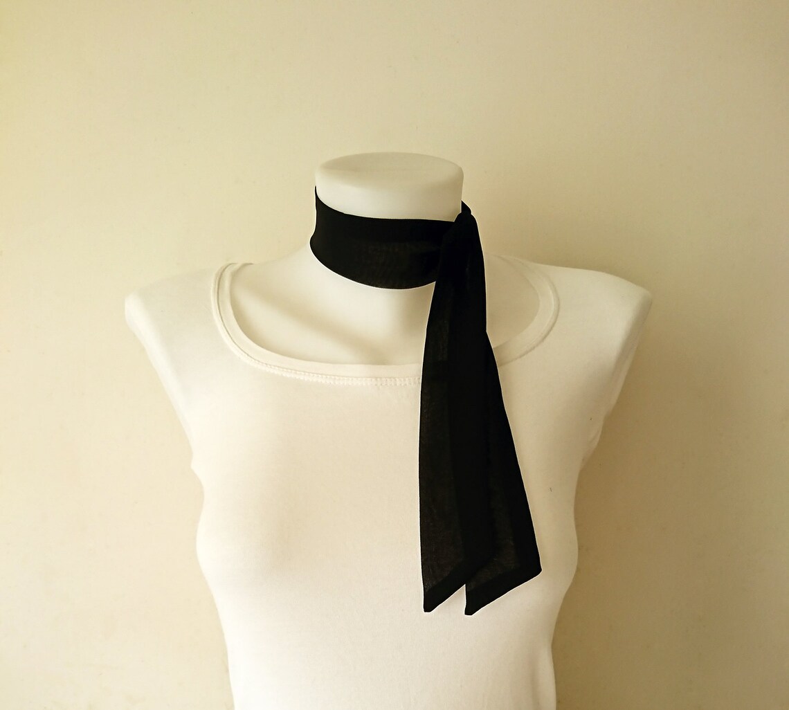Black Skinny Scarf 36.5x1.75 Women Neckerchief - Etsy
