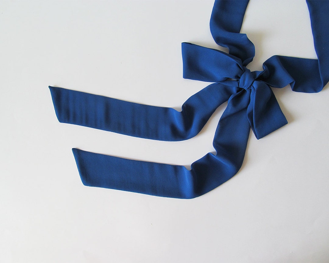Dark Blue Crepe Chiffon Skinny Scarf: 80"x2", Long Angled Polyester ...