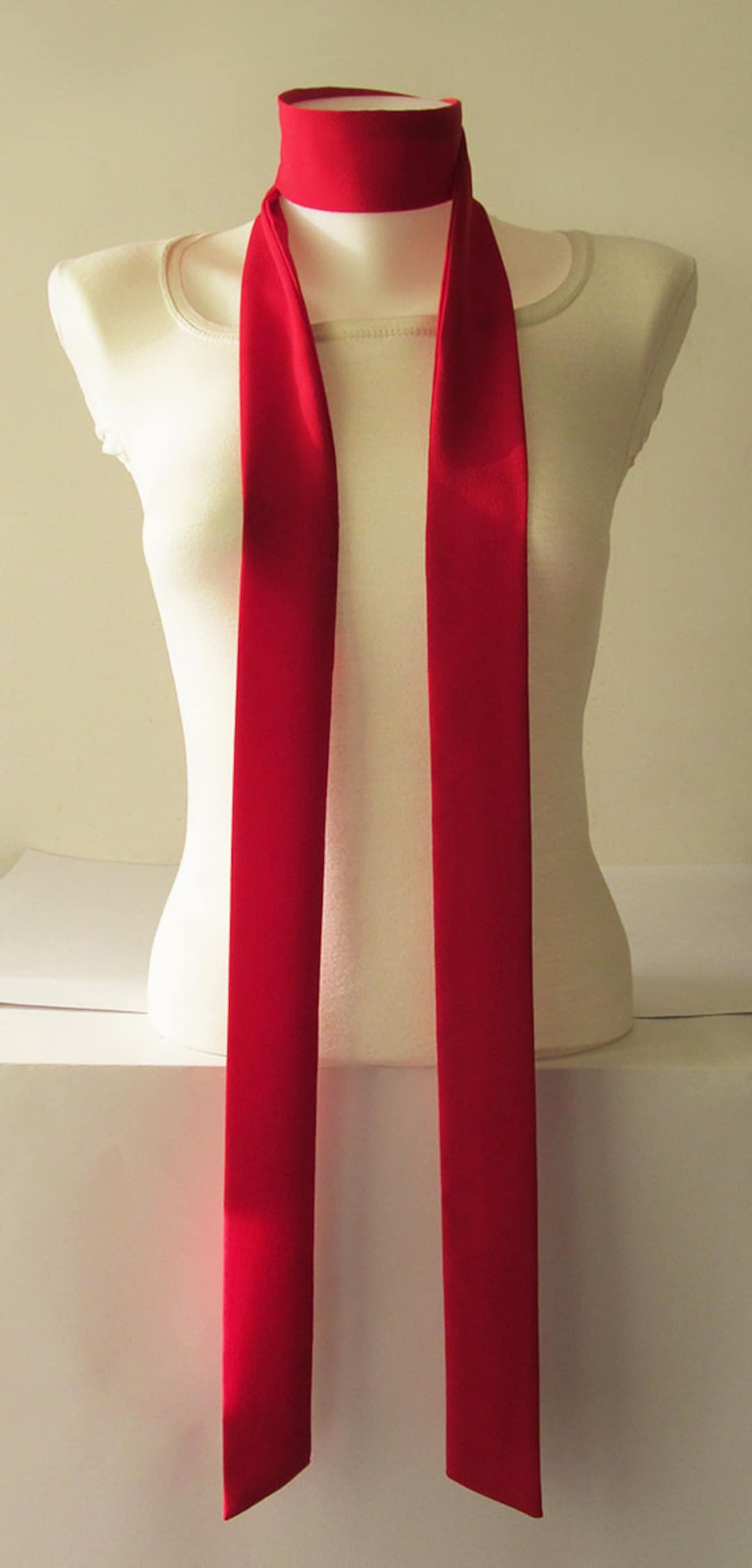 Red Skinny Scarf, 80"x2", Long Thin Scarf With Angled Ends, Medina Silk ...