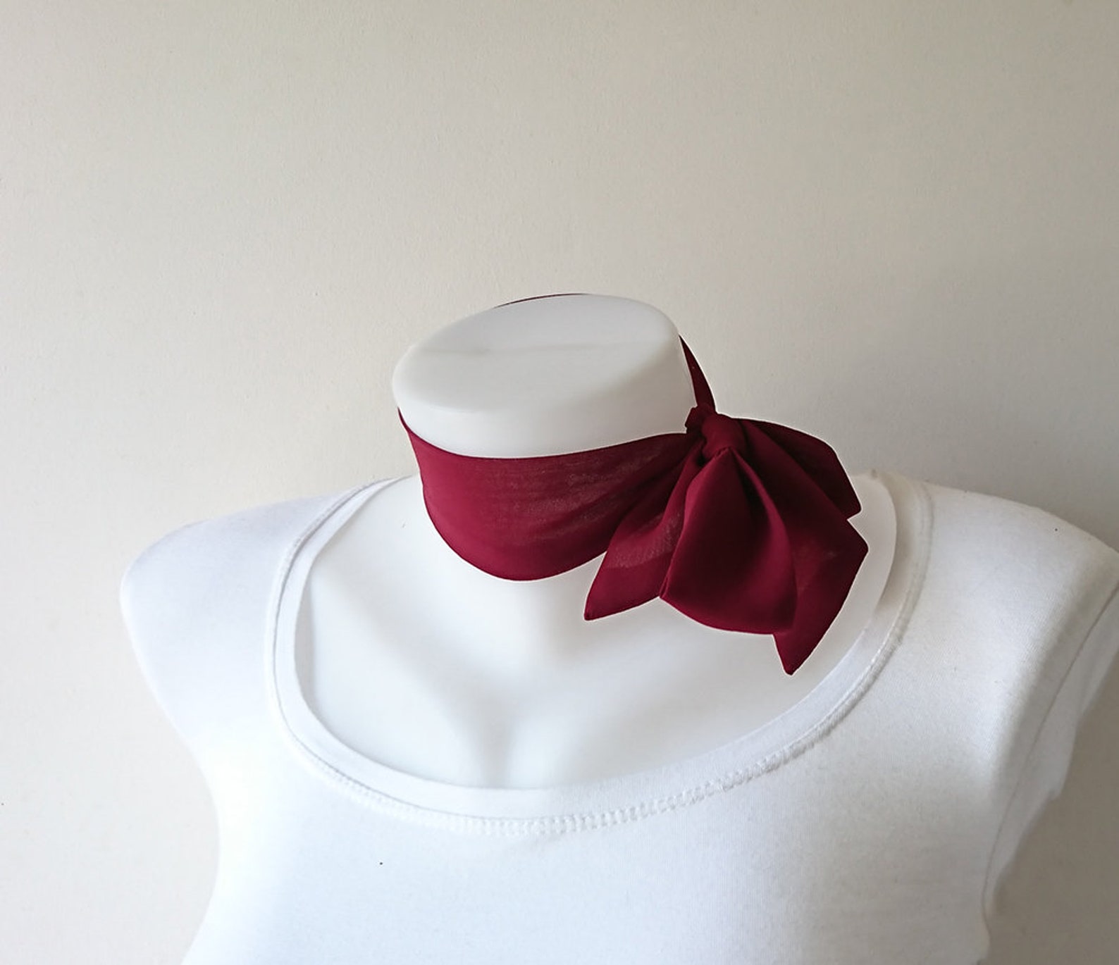 Burgundy Skinny Scarf, 36.5"x1.75", Neckerchief, Crepe Chiffon Neck Tie ...