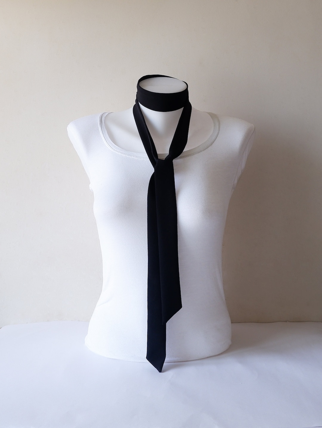 Black Skinny Scarf, 63"x1.5", Long Thin Scarf With Angled Ends, Medina ...