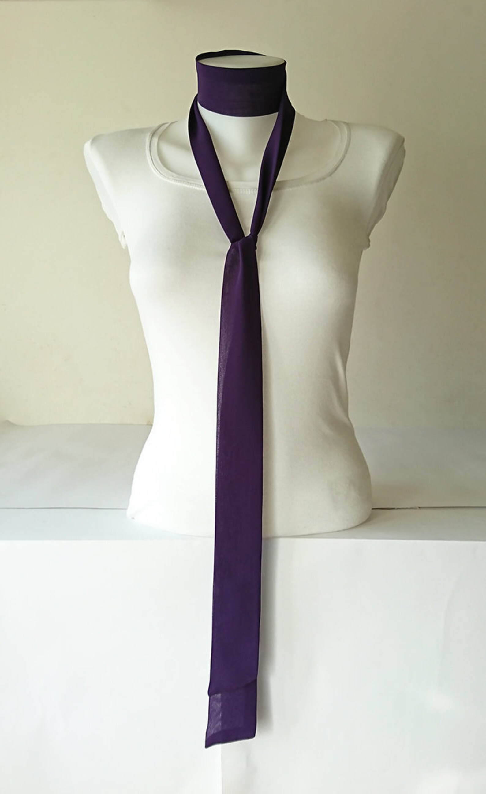 Purple Crepe Chiffon Skinny Scarf: 80"x2", Long Angled Neck Tie - Etsy