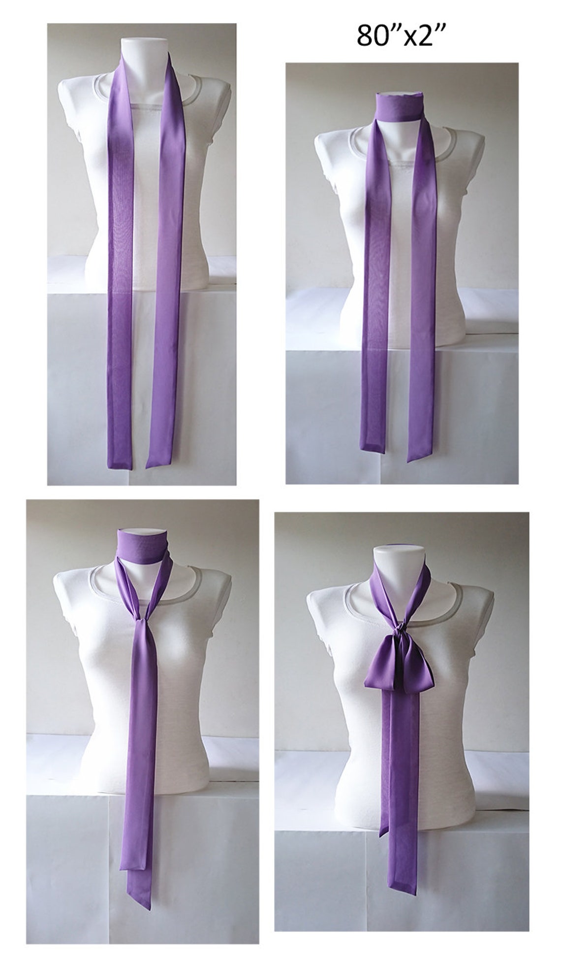 Skinny Scarf, Choose Color & Size, Crepe Chiffon, Long Thin Scarf With ...